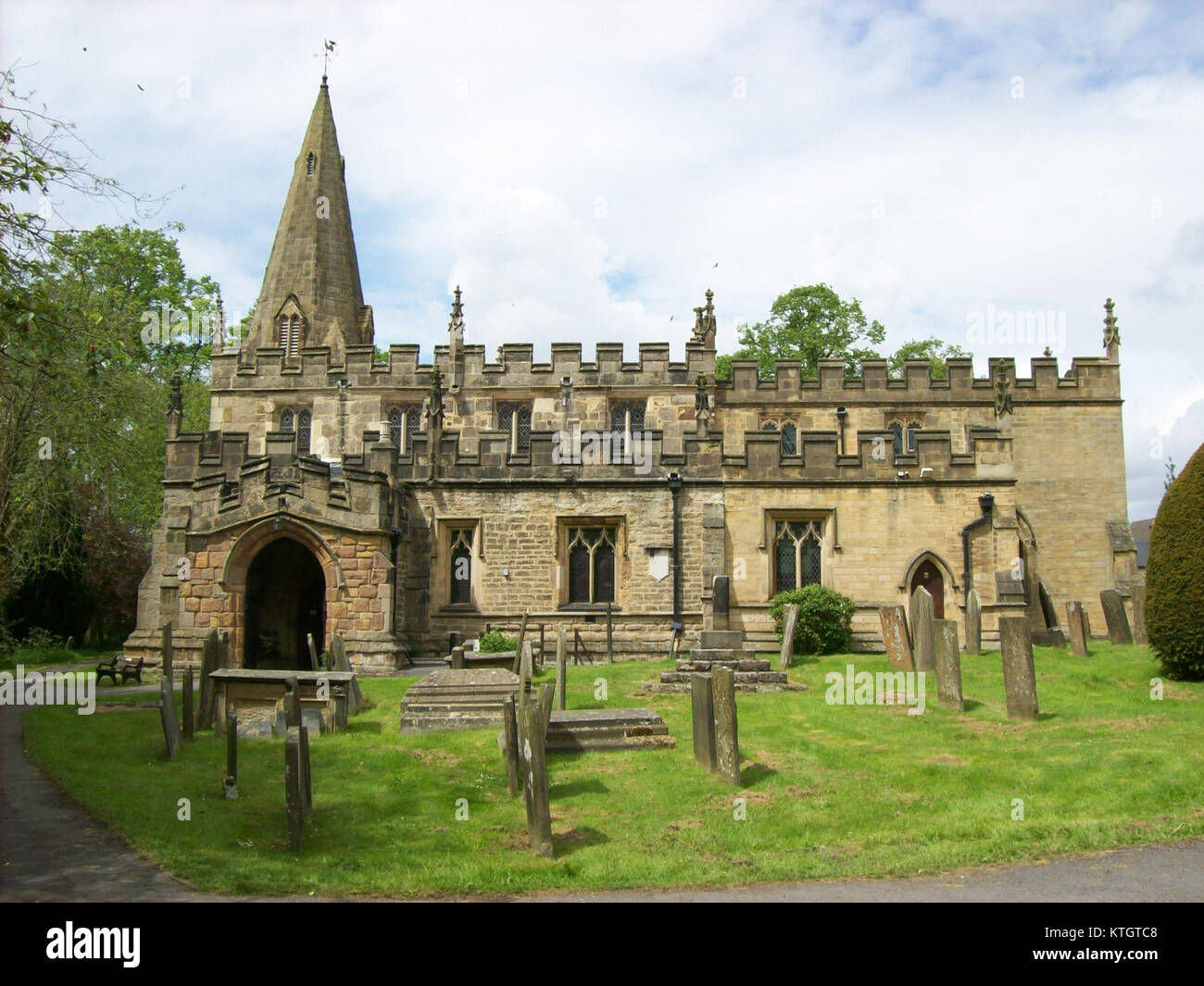 The image shows a view of St. Catherine's Church in Baslow, from the ...