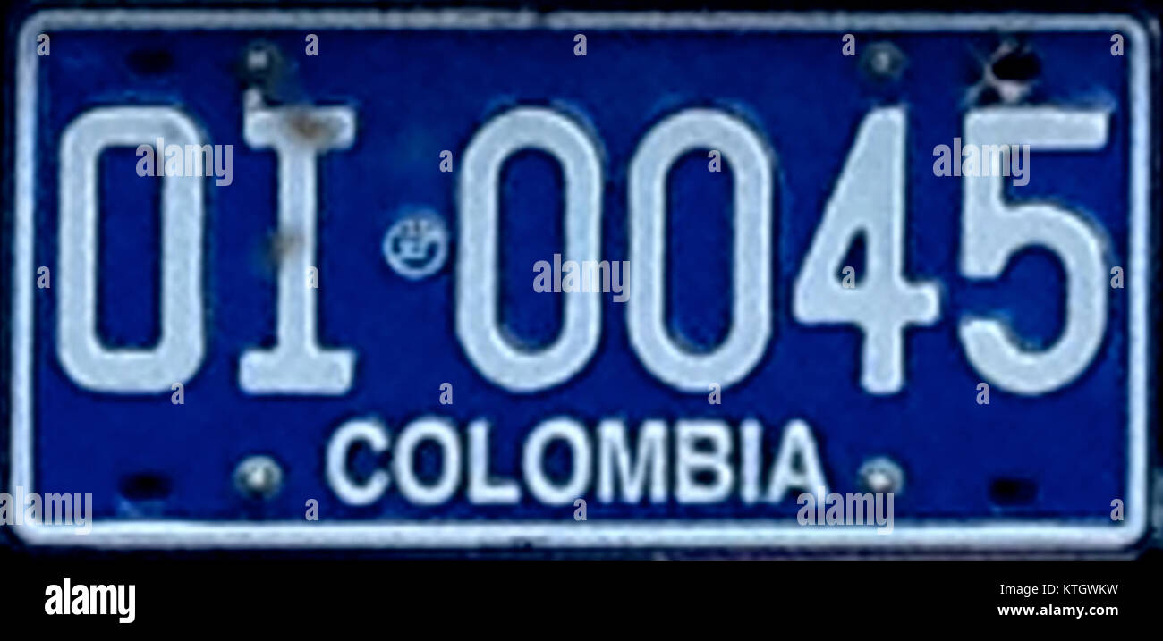 A vehicle registration plate from Colombia, marked for use by an ...