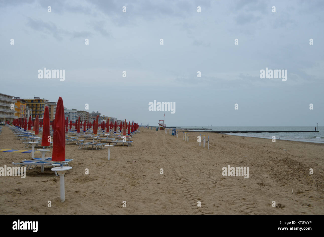 A photograph capturing the sandy beach of Lido di Jesolo, Italy, known ...