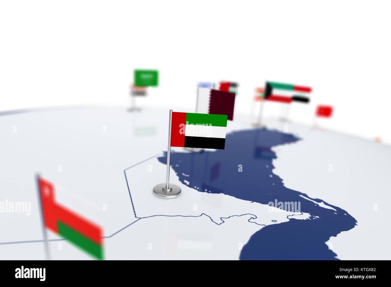 United Arab Emirates flag. Country flag with chrome flagpole on the ...