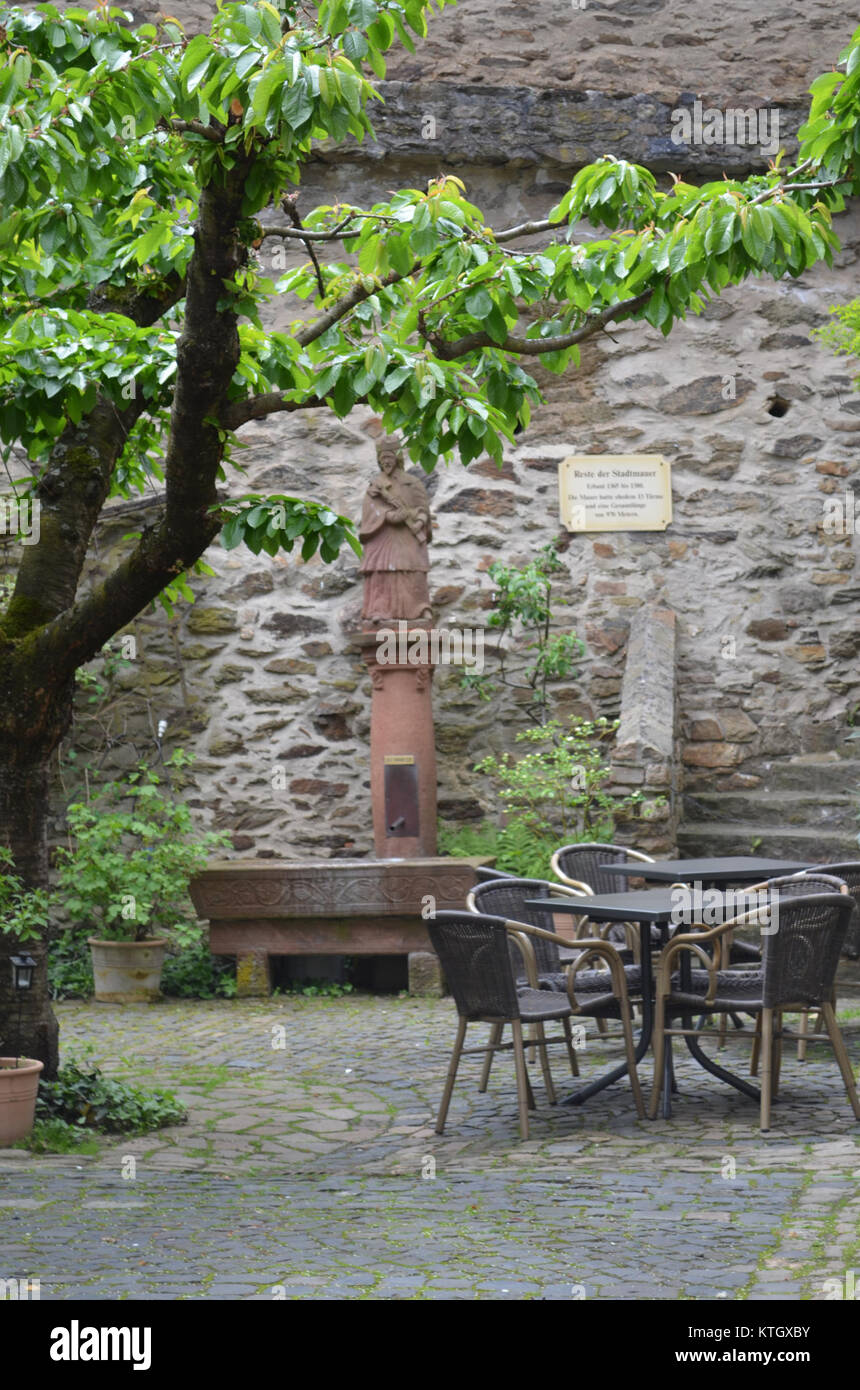 The fountain at the city wall in Bad Camberg, Germany, is a historical ...