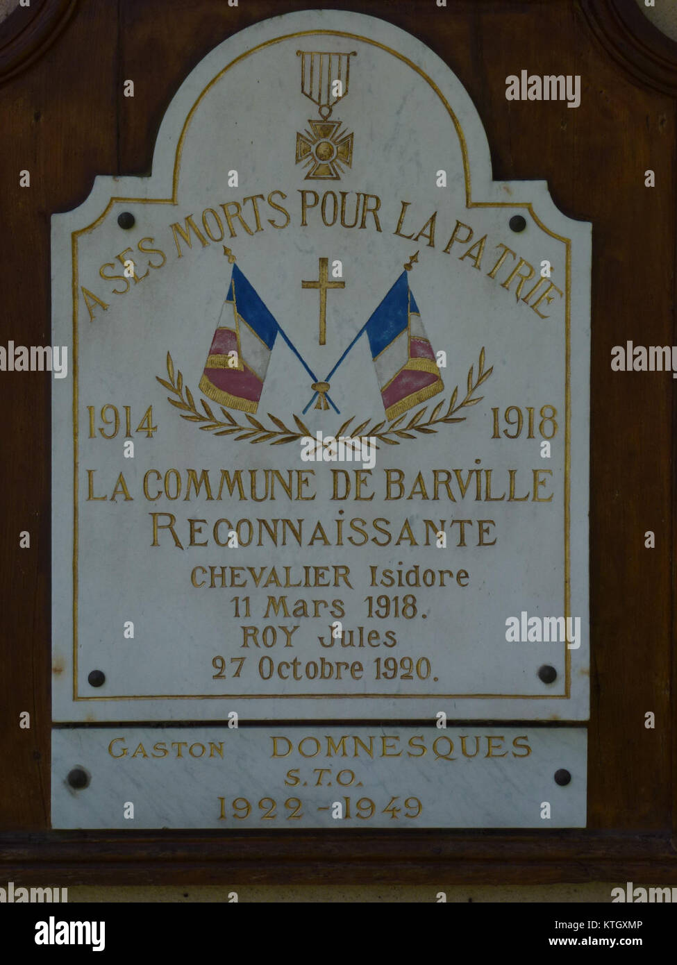 A photograph of the war memorial plaque in Barville, Eure, France ...