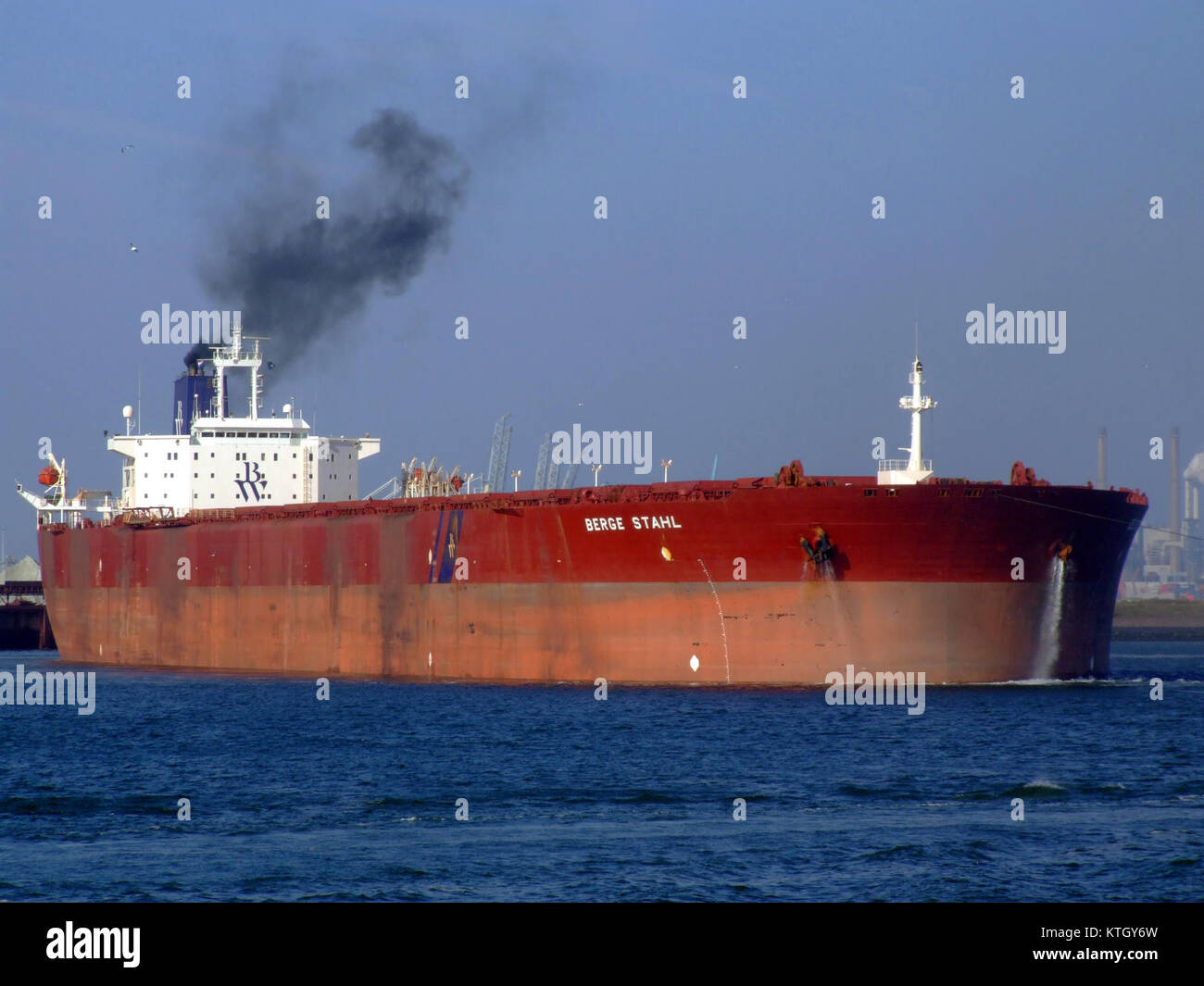 The Berge Stahl is a large bulk carrier ship, shown here in new colors ...