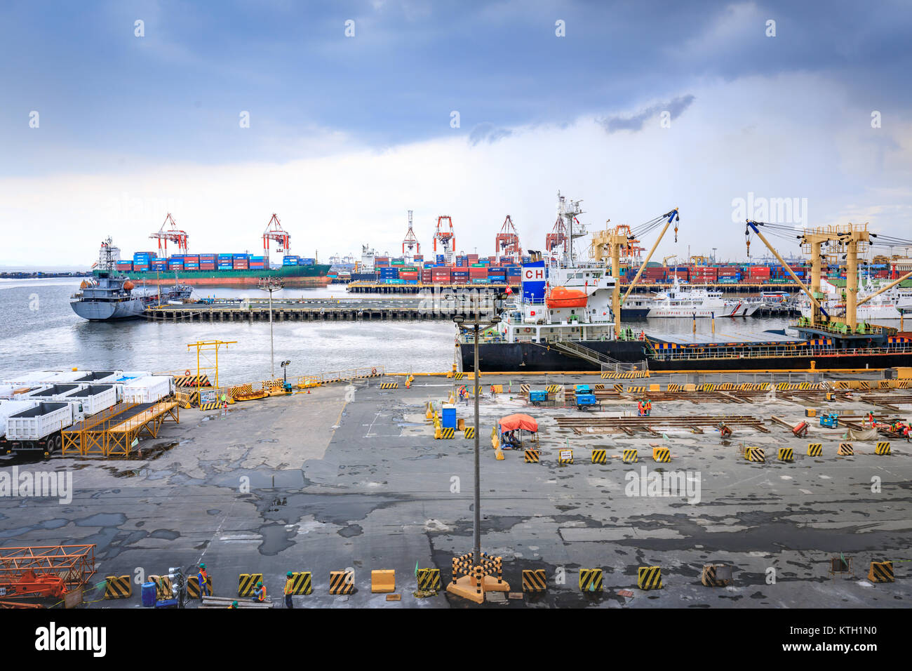 Manila port with containers, business logistic and ships on Nov 21 ...