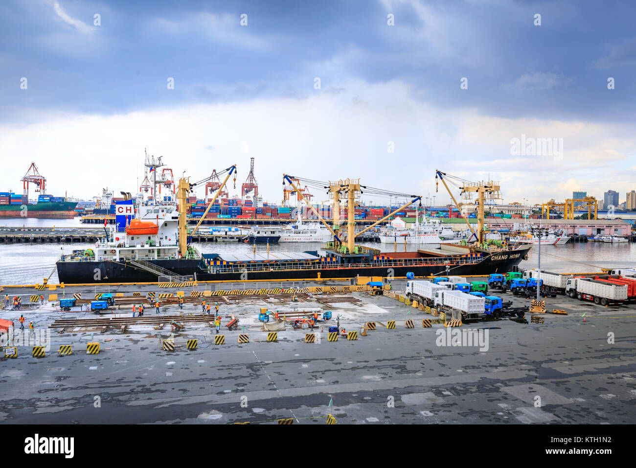 Manila port with containers, business logistic and ships on Nov 21 ...