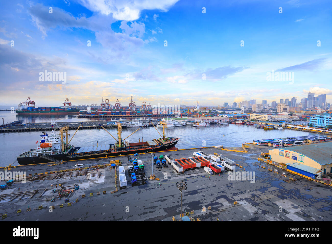 Manila port with containers, business logistic and ships on Nov 21 ...