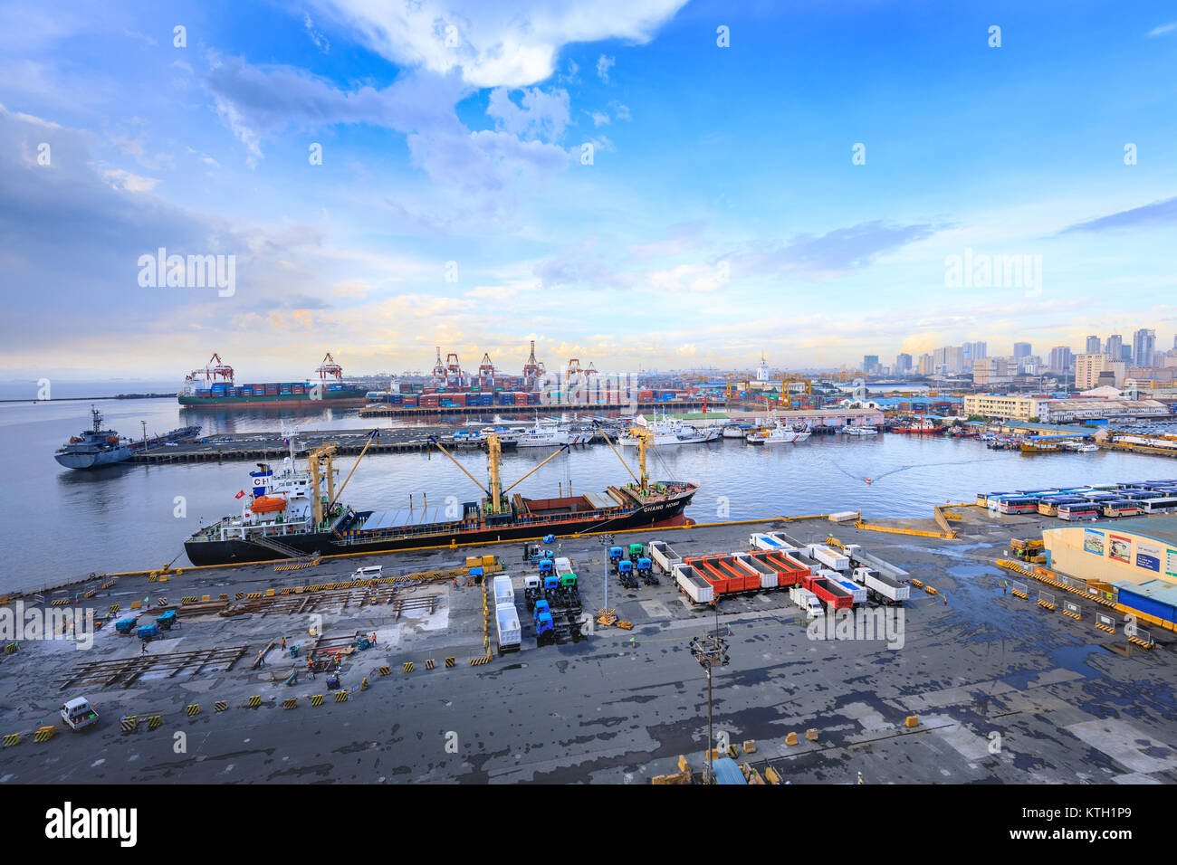 Manila port with containers, business logistic and ships on Nov 21 ...