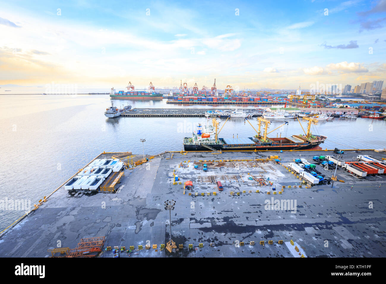 Manila port with containers, business logistic and ships on Nov 21 ...