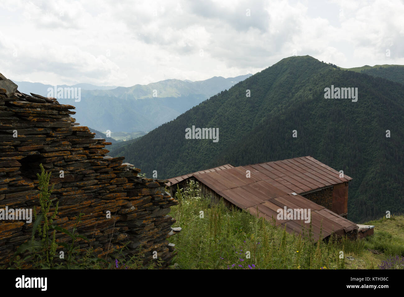 view of the remote mountain area of the Tusheti region of Georgia Stock ...