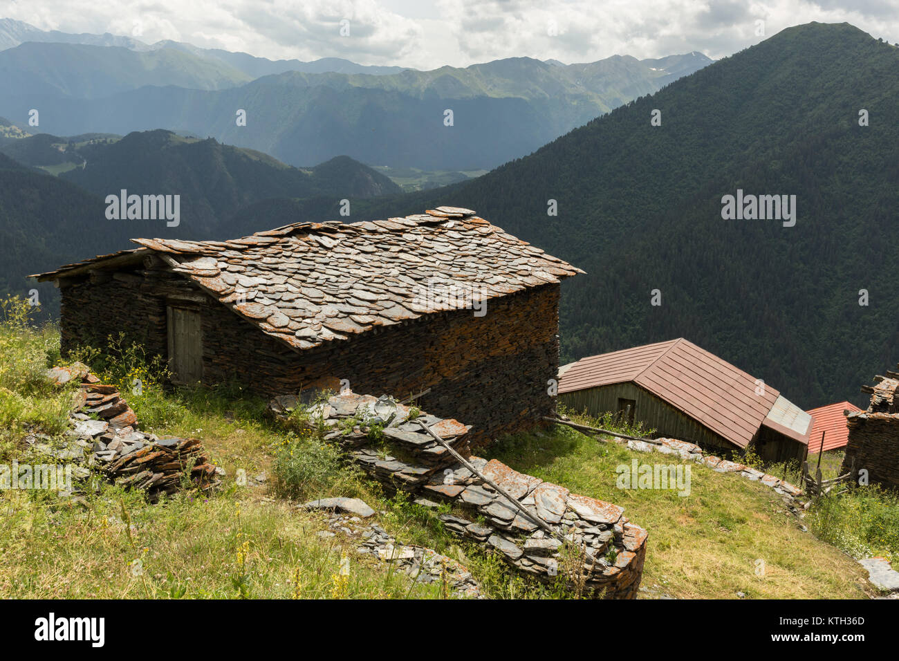 view of the remote mountain area of the Tusheti region of Georgia Stock ...