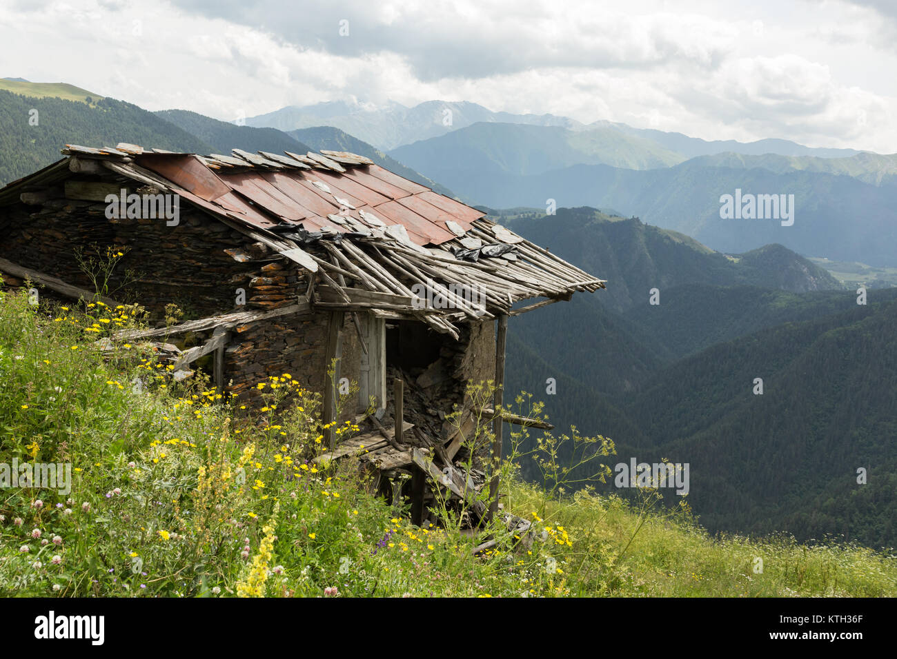 view of the remote mountain area of the Tusheti region of Georgia Stock ...