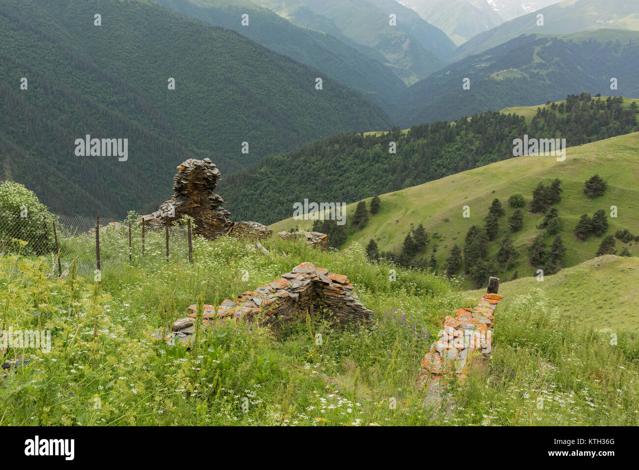 view of the mountains of the remote Tusheti region of Georgia with ...