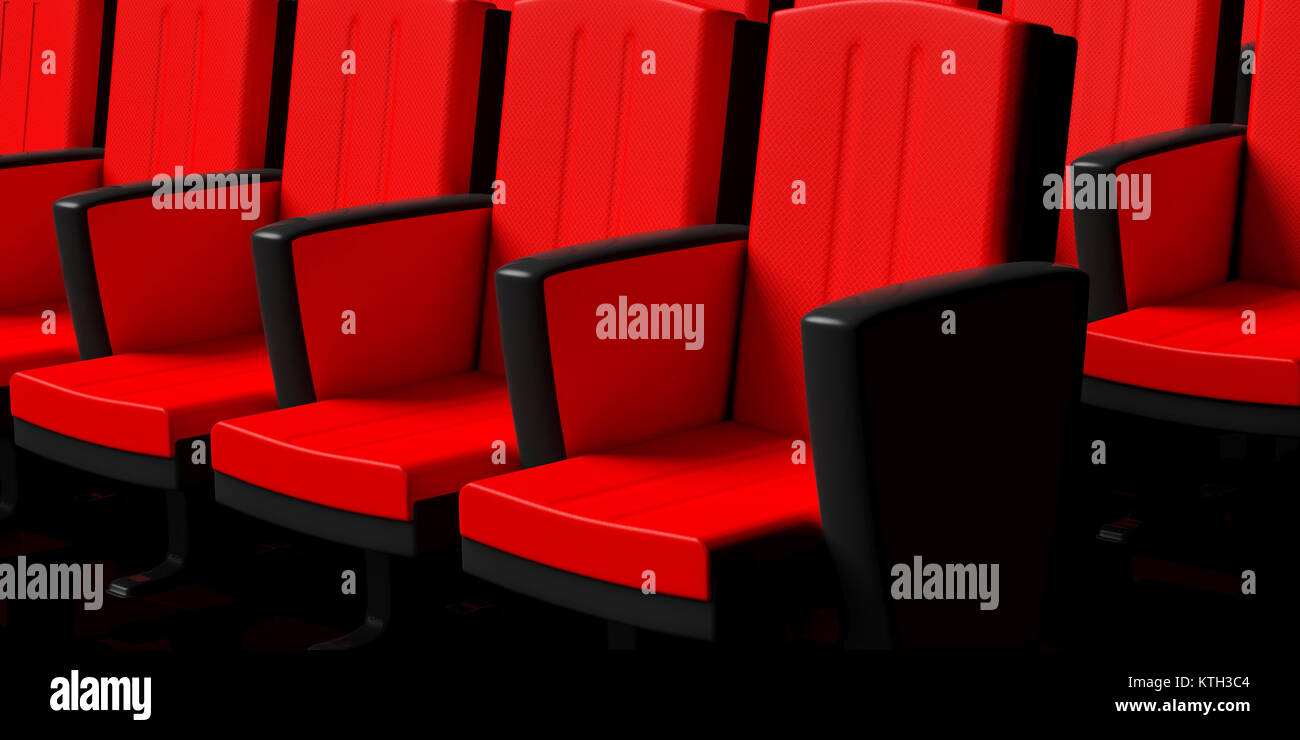 Red theater chairs background, perspective view. 3d illustration Stock ...