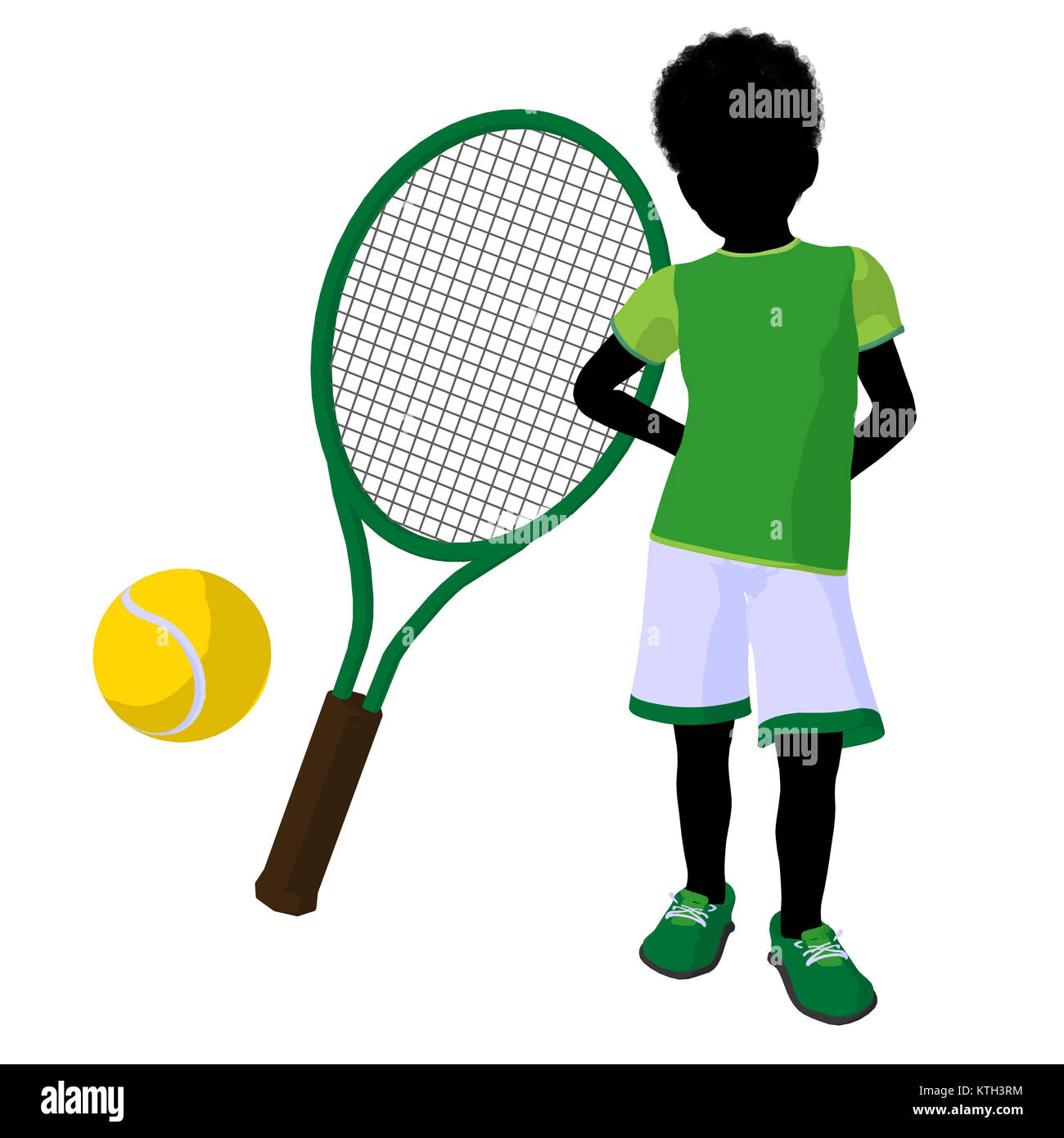 African american teen tennis player with a tennis racket and ball on a ...