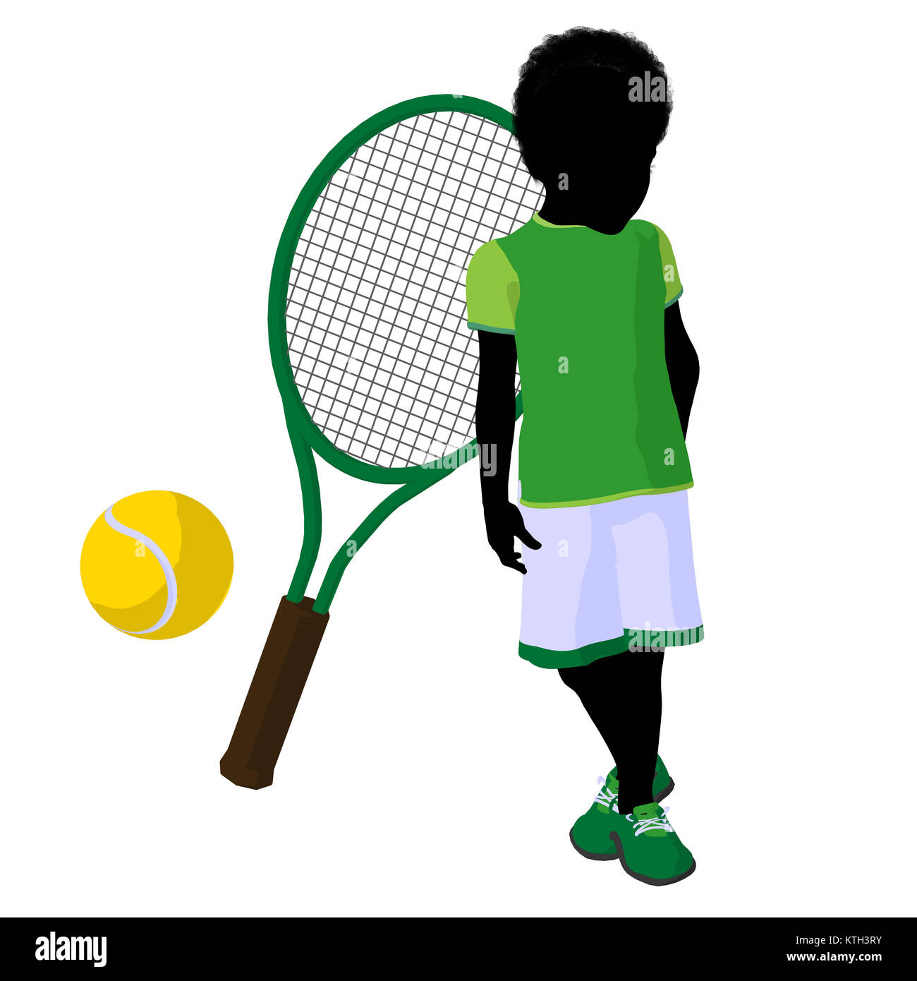 African american teen tennis player with a tennis racket and ball on a ...