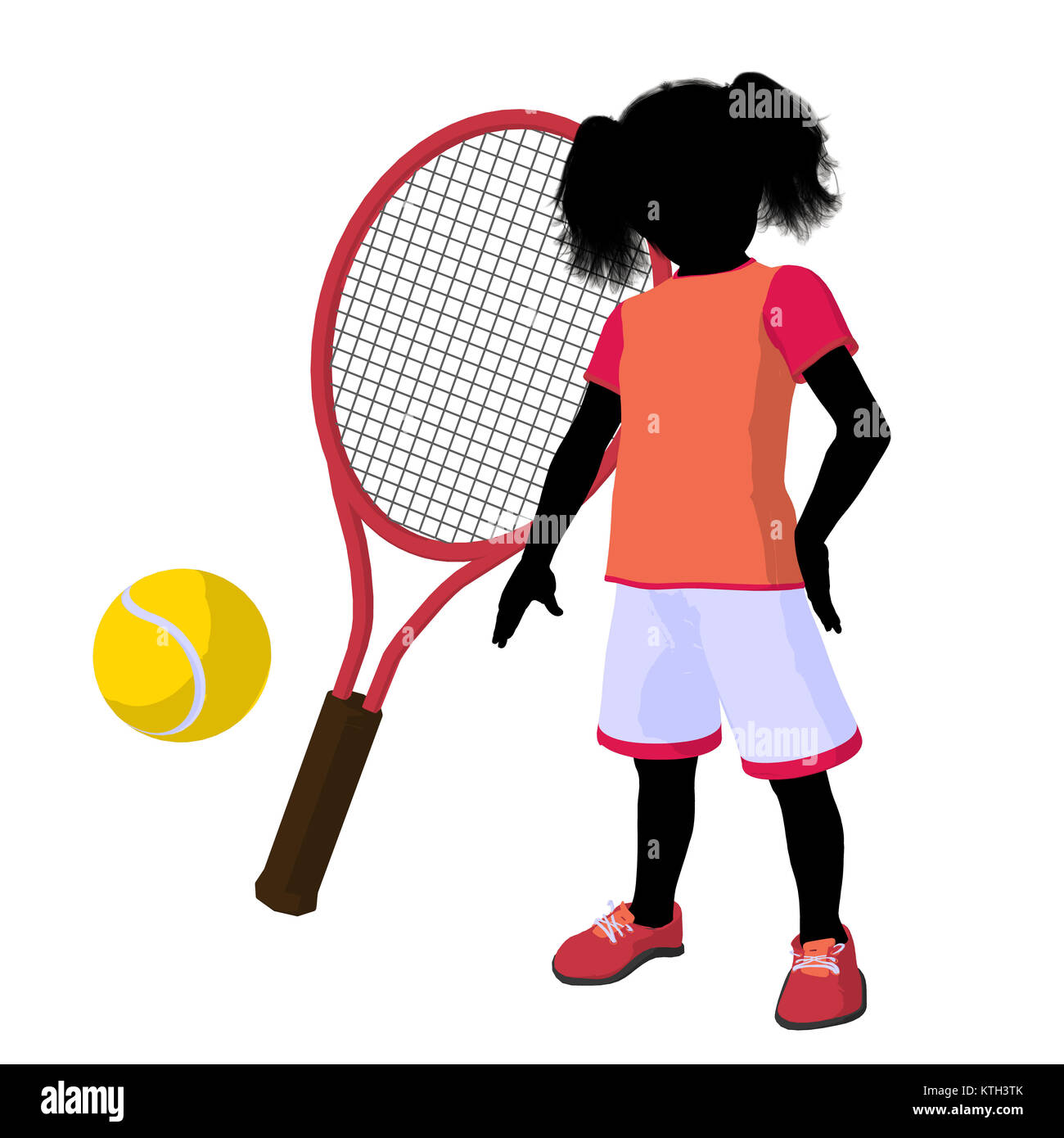 Teen tennis player with a tennis racket and ball on a white background ...