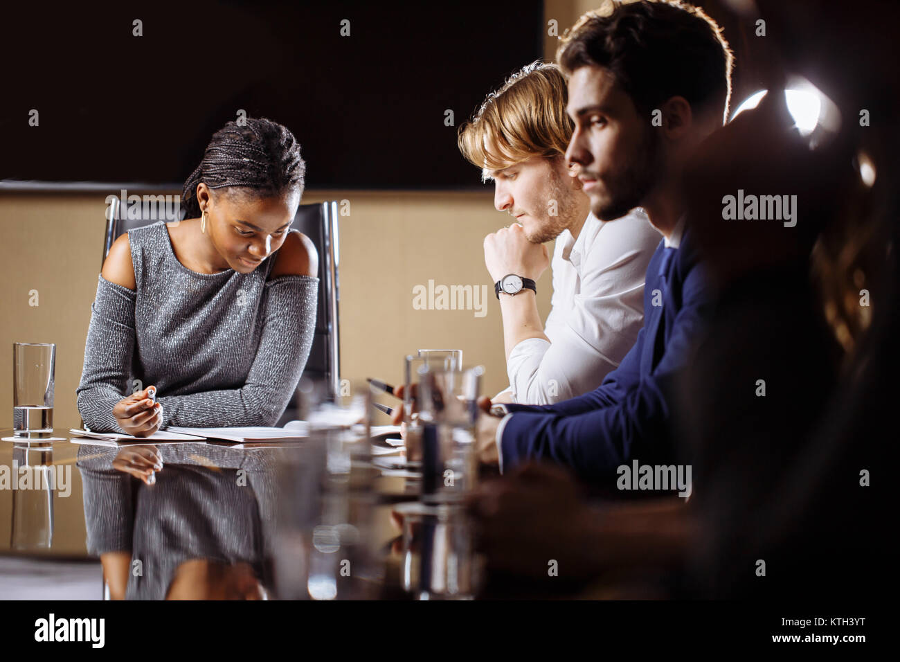 Female team leader on Meeting Discussion Talking in office conference ...