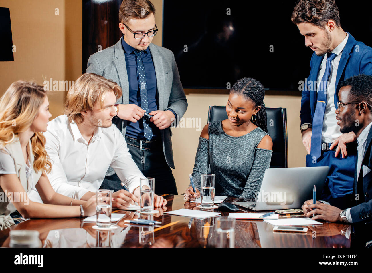 Female team leader on Meeting Discussion Talking in office conference ...