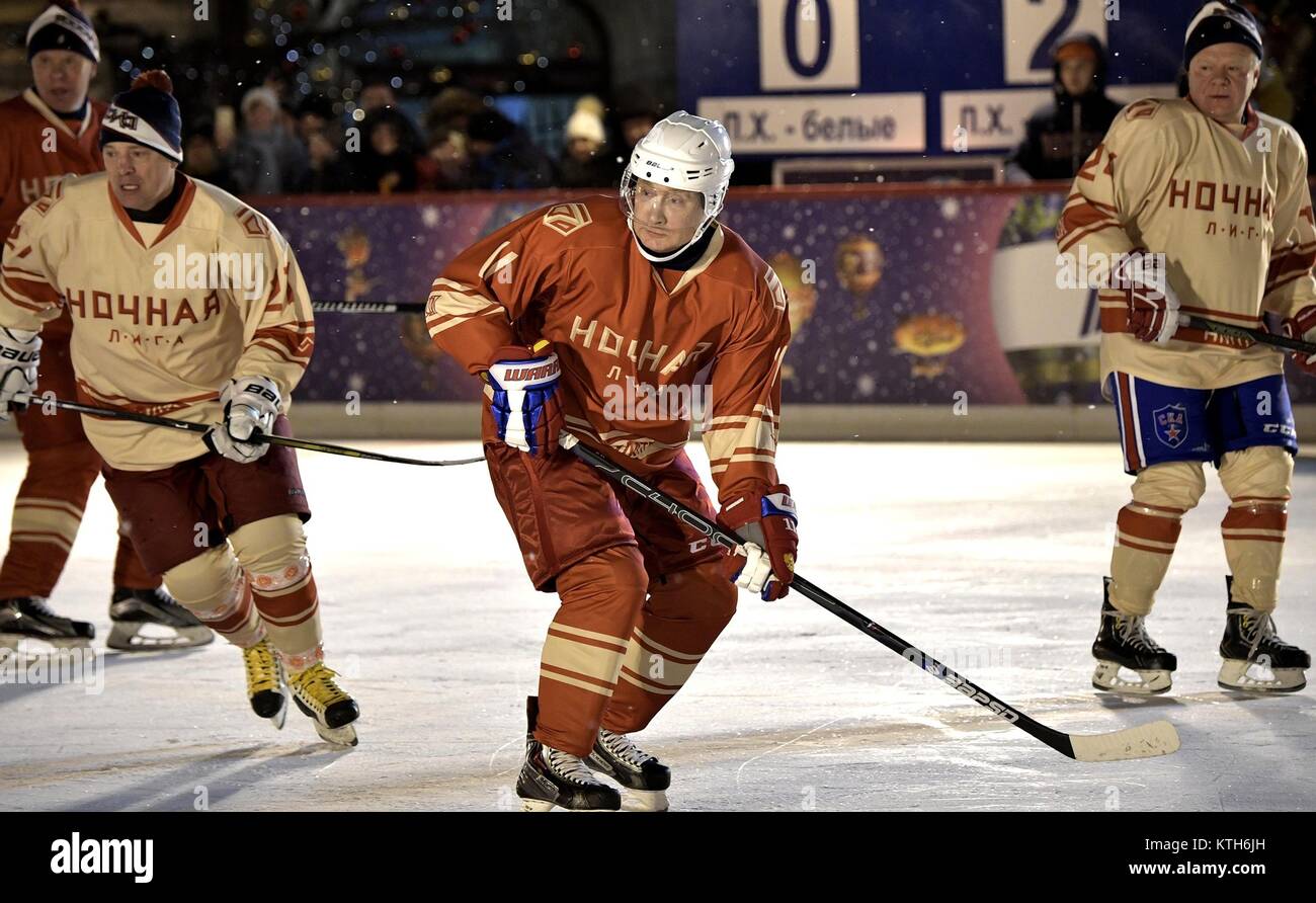 Russian President Vladimir Putin, plays in a friendly Night Ice Hockey ...