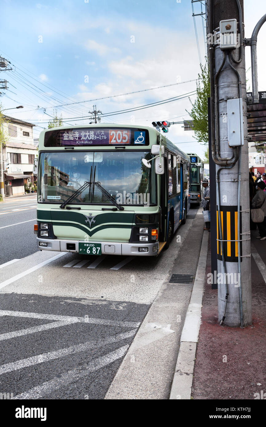 JAPAN, KYOTO-CIRCA APR, 2013: Urban passenger bus is on bus stop of old ...