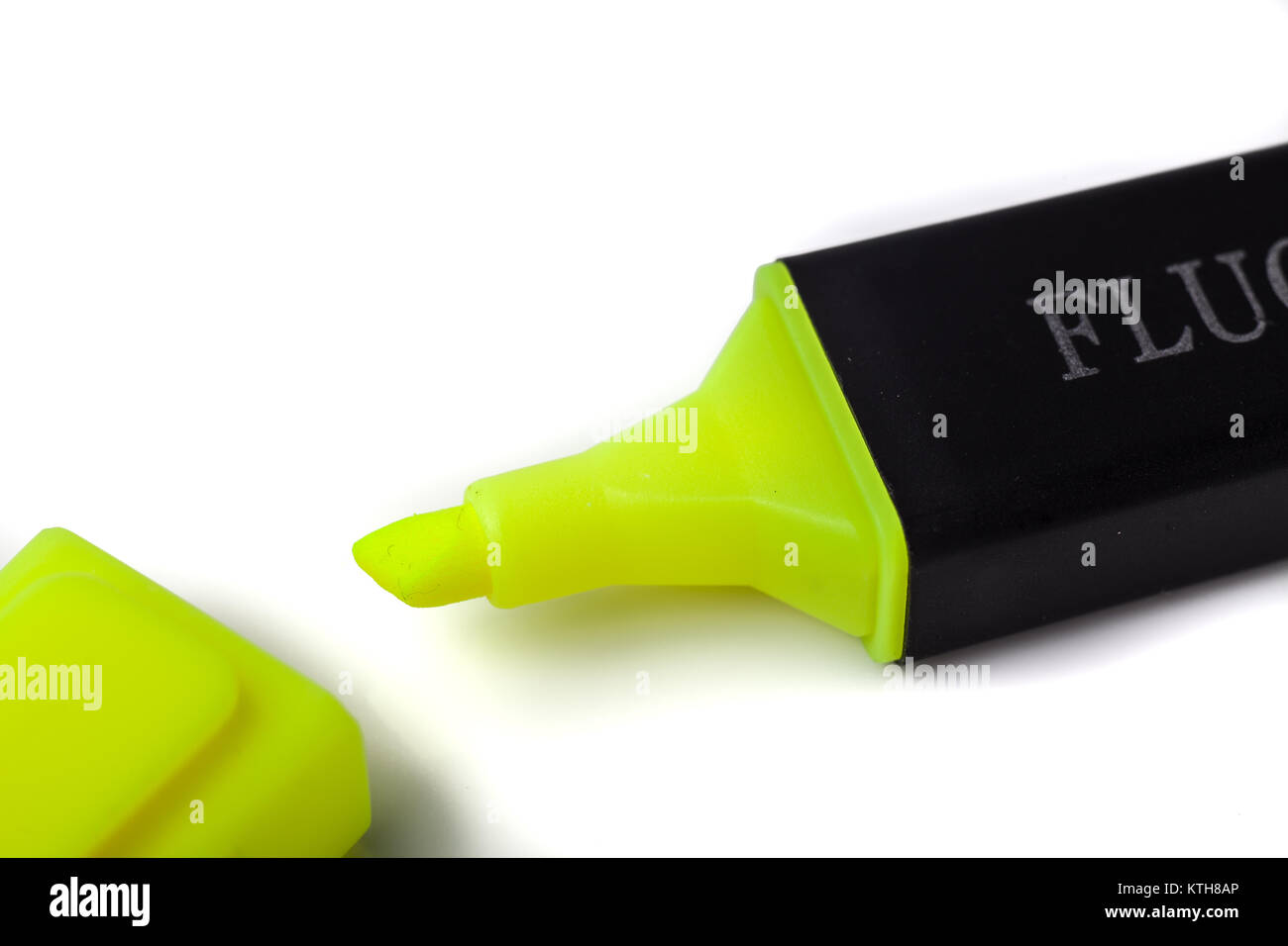 Yellow Highlighter Pen and Matching Lid on White Background Stock Photo ...