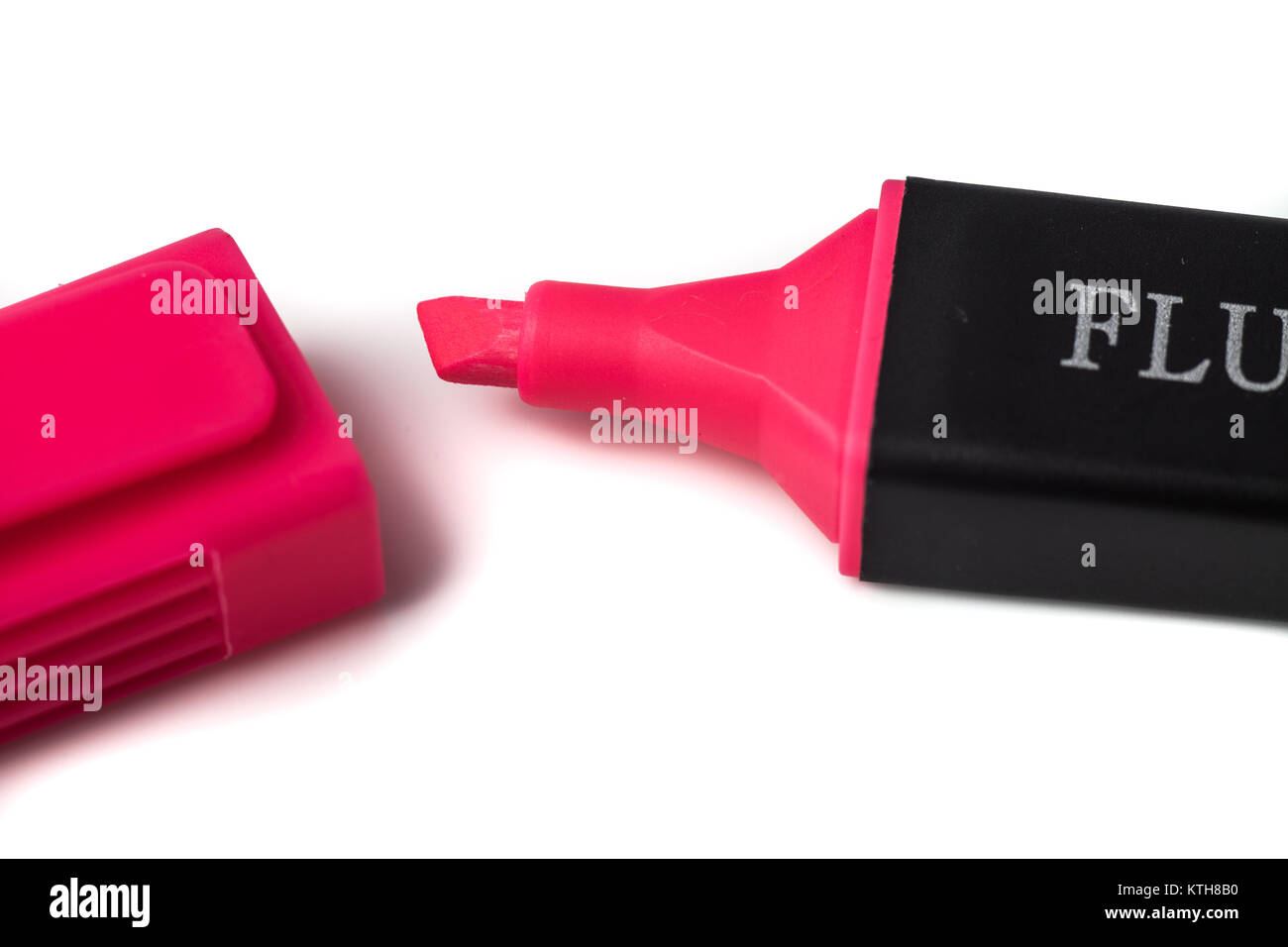 Pink Highlighter Pen and Matching Lid on White Background Stock Photo ...