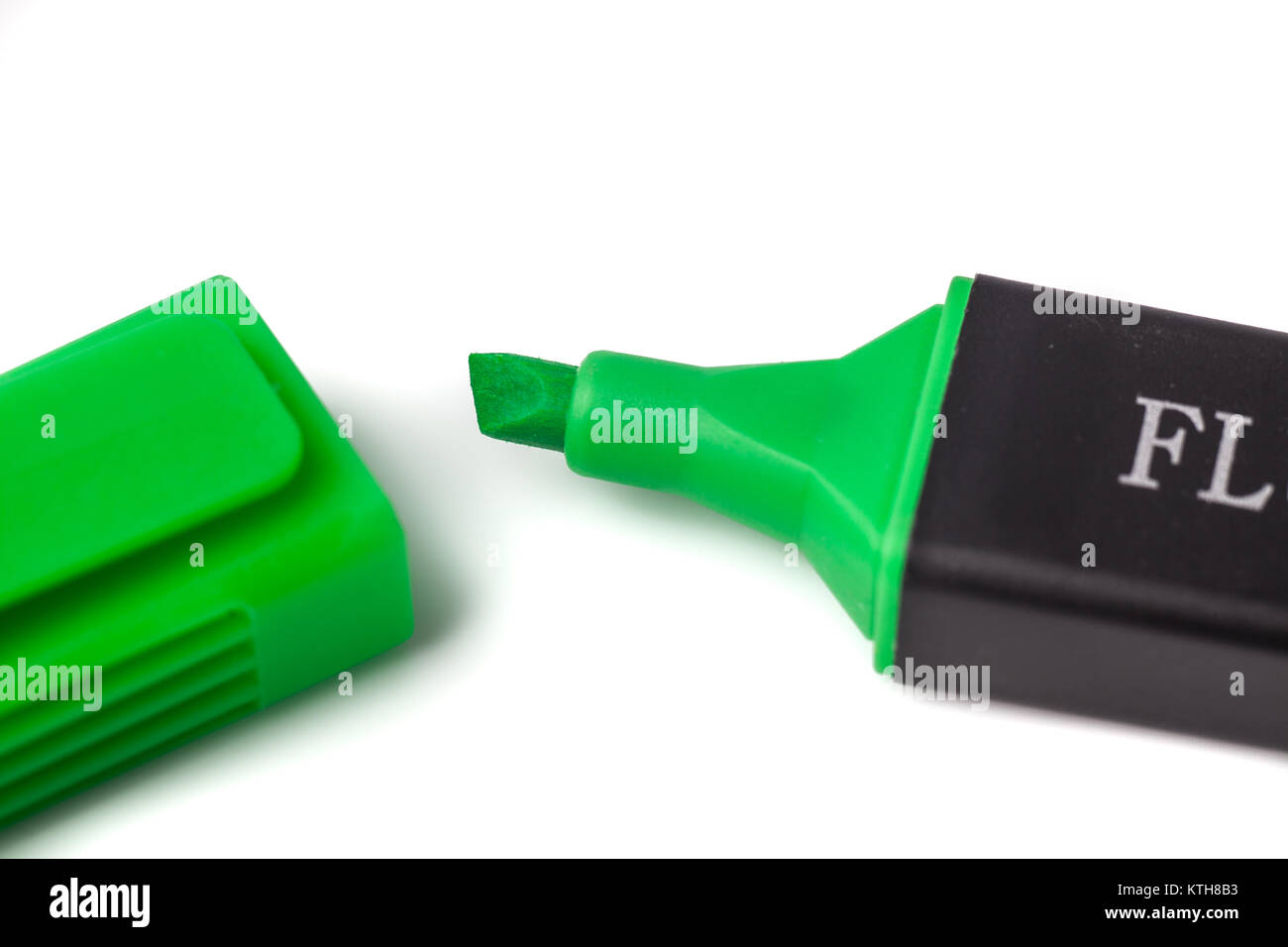 Green Highlighter Pen and Matching Lid on White Background Stock Photo ...