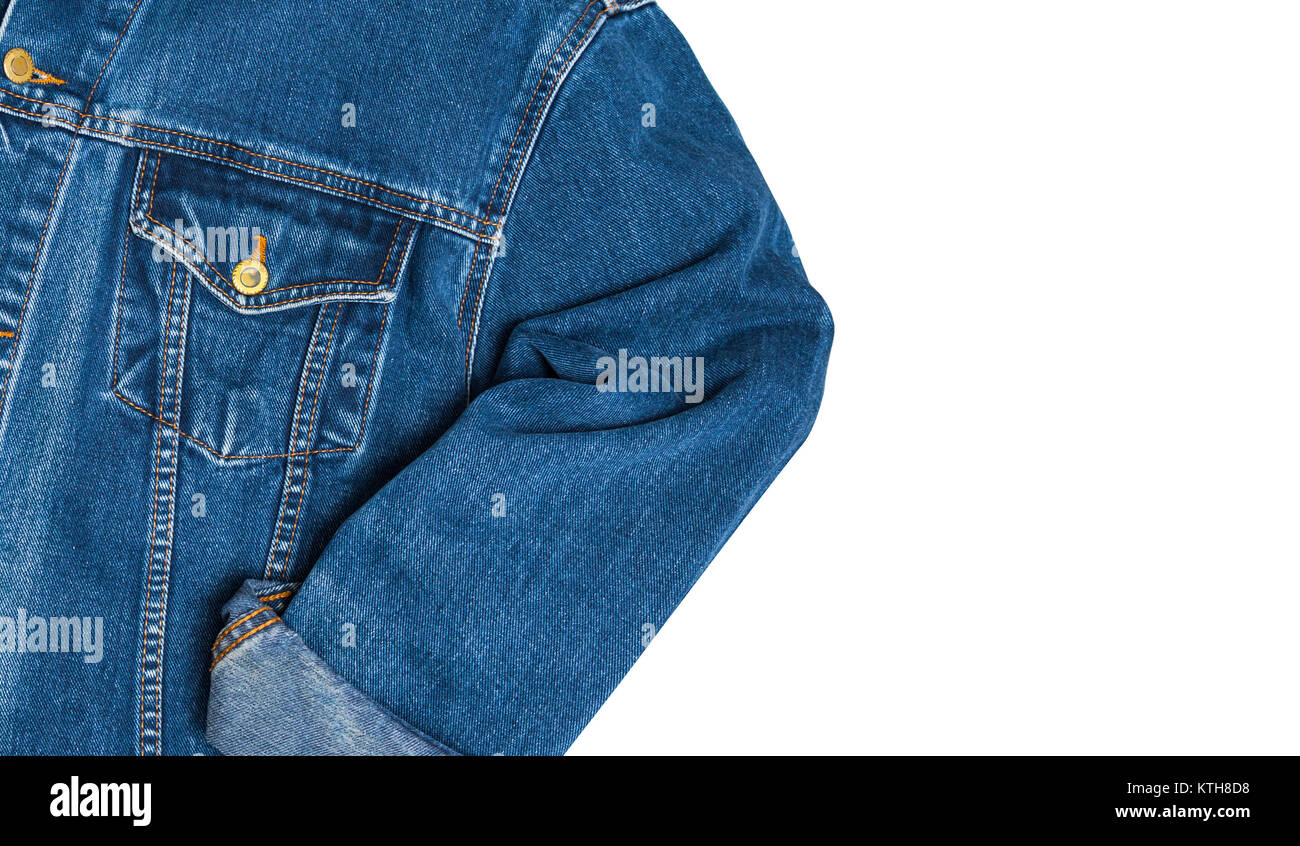 Jeans jacket blue color, isolated on white background. Top view Stock ...