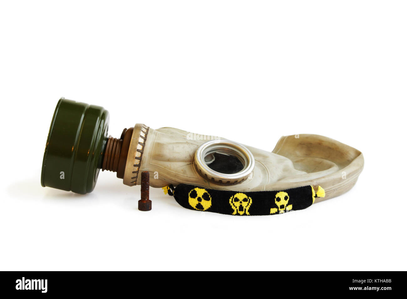 trophies of the stalker: old Russian gas mask, rusty nail and yellow ...