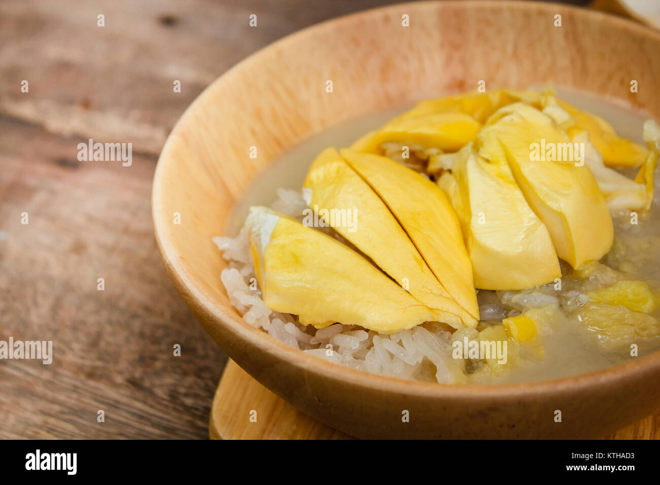 Sticky rice with durian and coconut milk sauce, thai dessert Stock ...