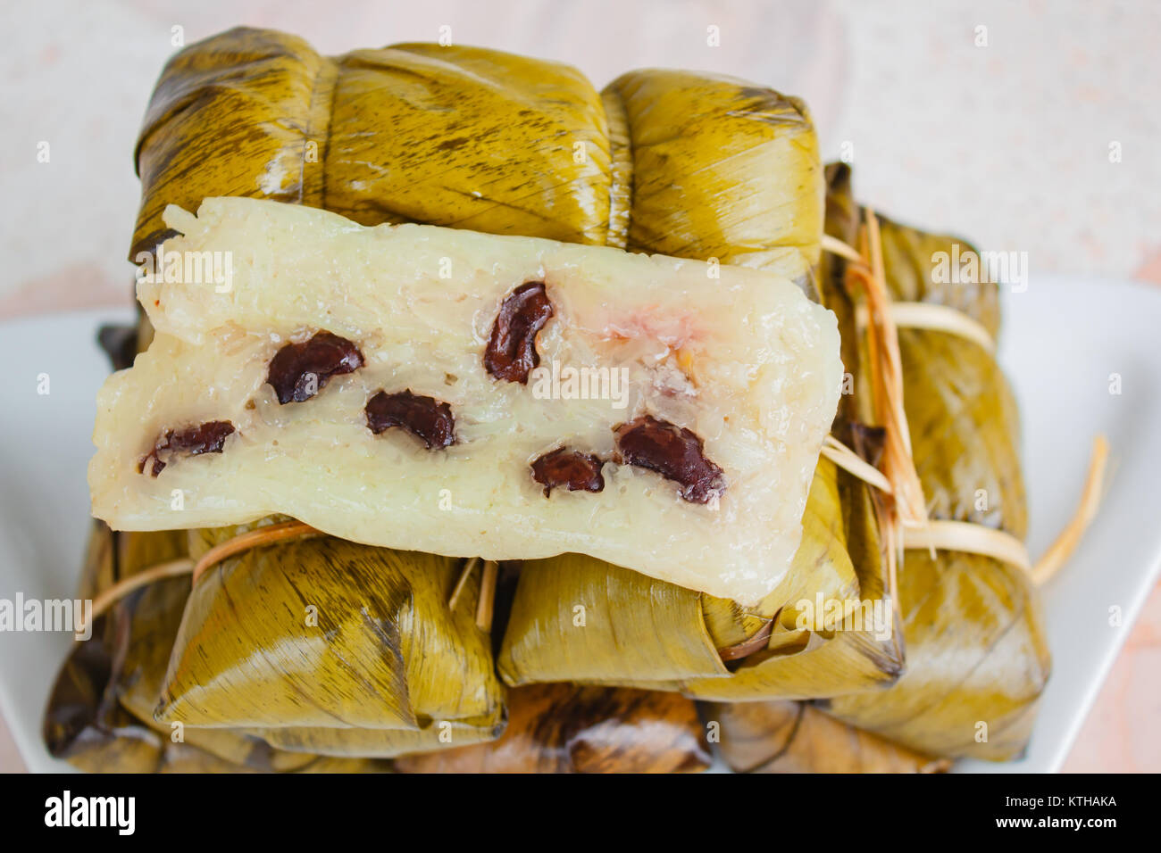 Khao Tom Mat or Khao Tom Pad, Thai dessert made from banana and sticky ...