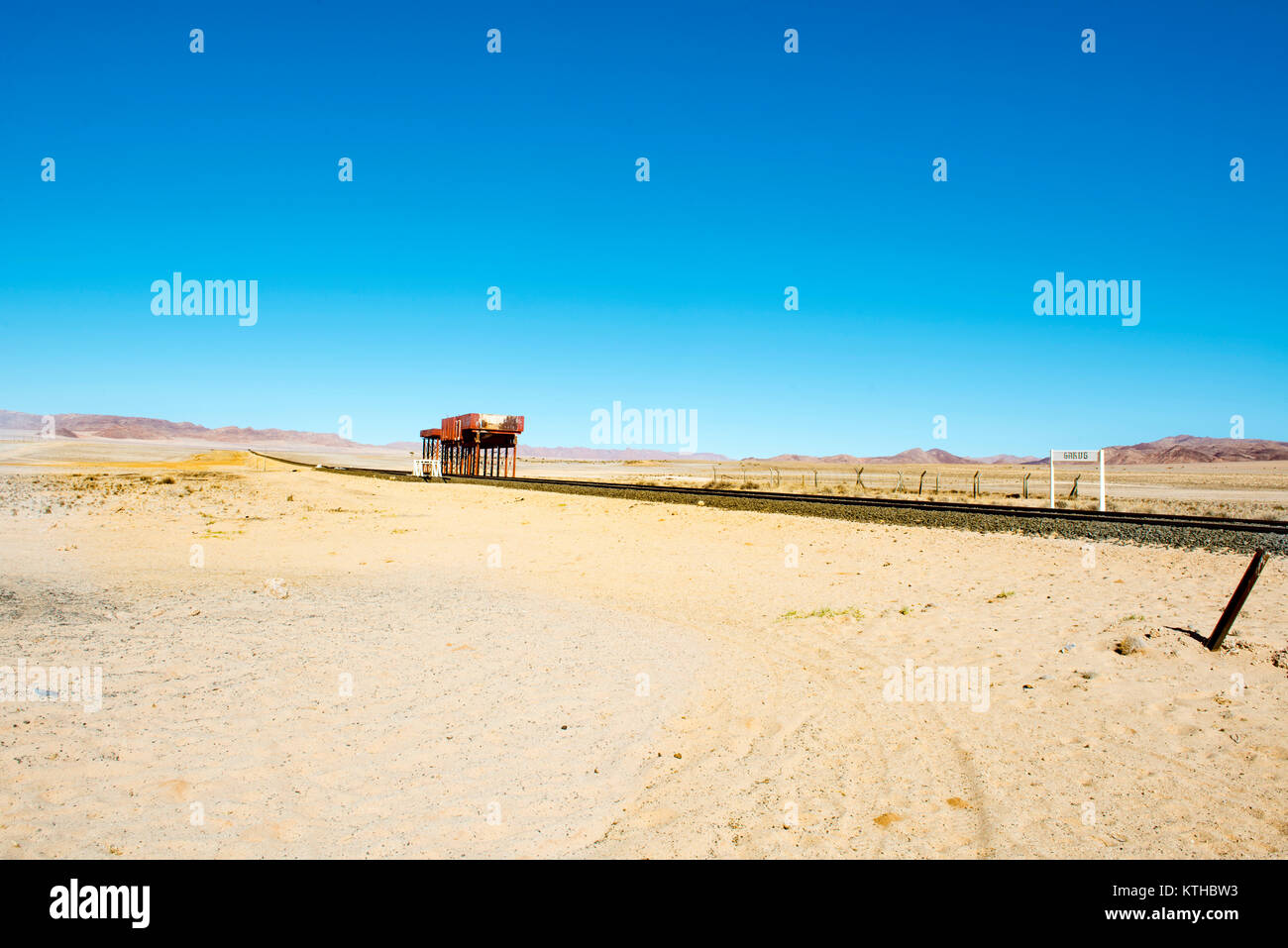 Desert rail tracks in Namibia, crossing the Naukluft desert near Garub ...