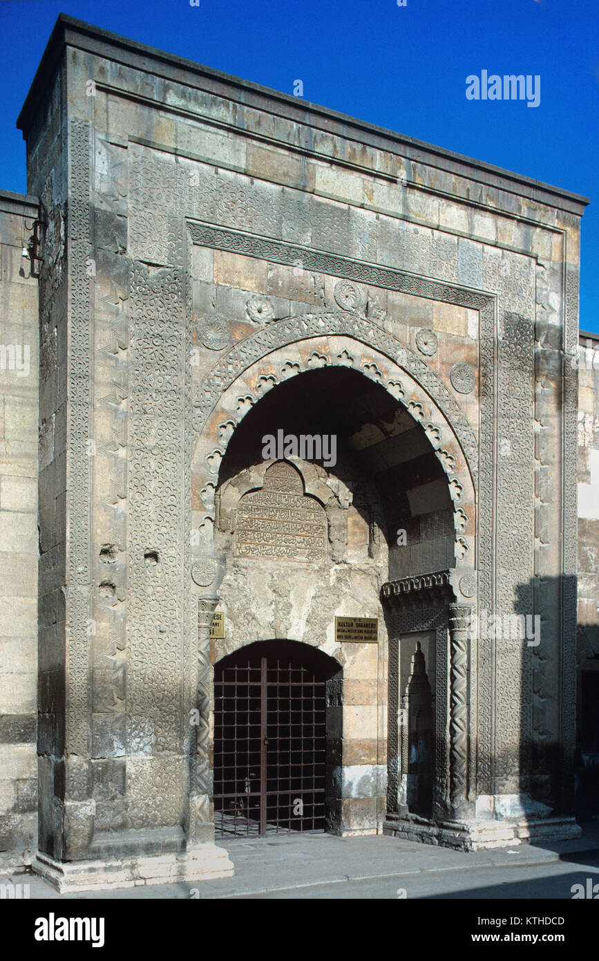 Ornate Stone-Carved Entrance Facade of the Sirçali Medrese, or Glazed ...
