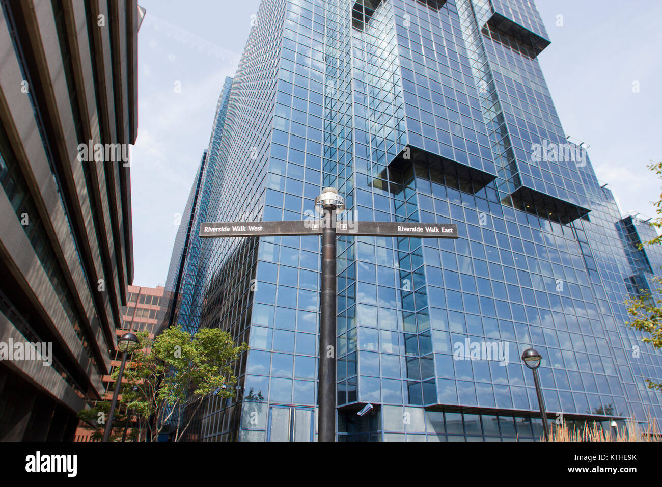 Riverside Walk signs outside the Northern & Shell Building in London ...