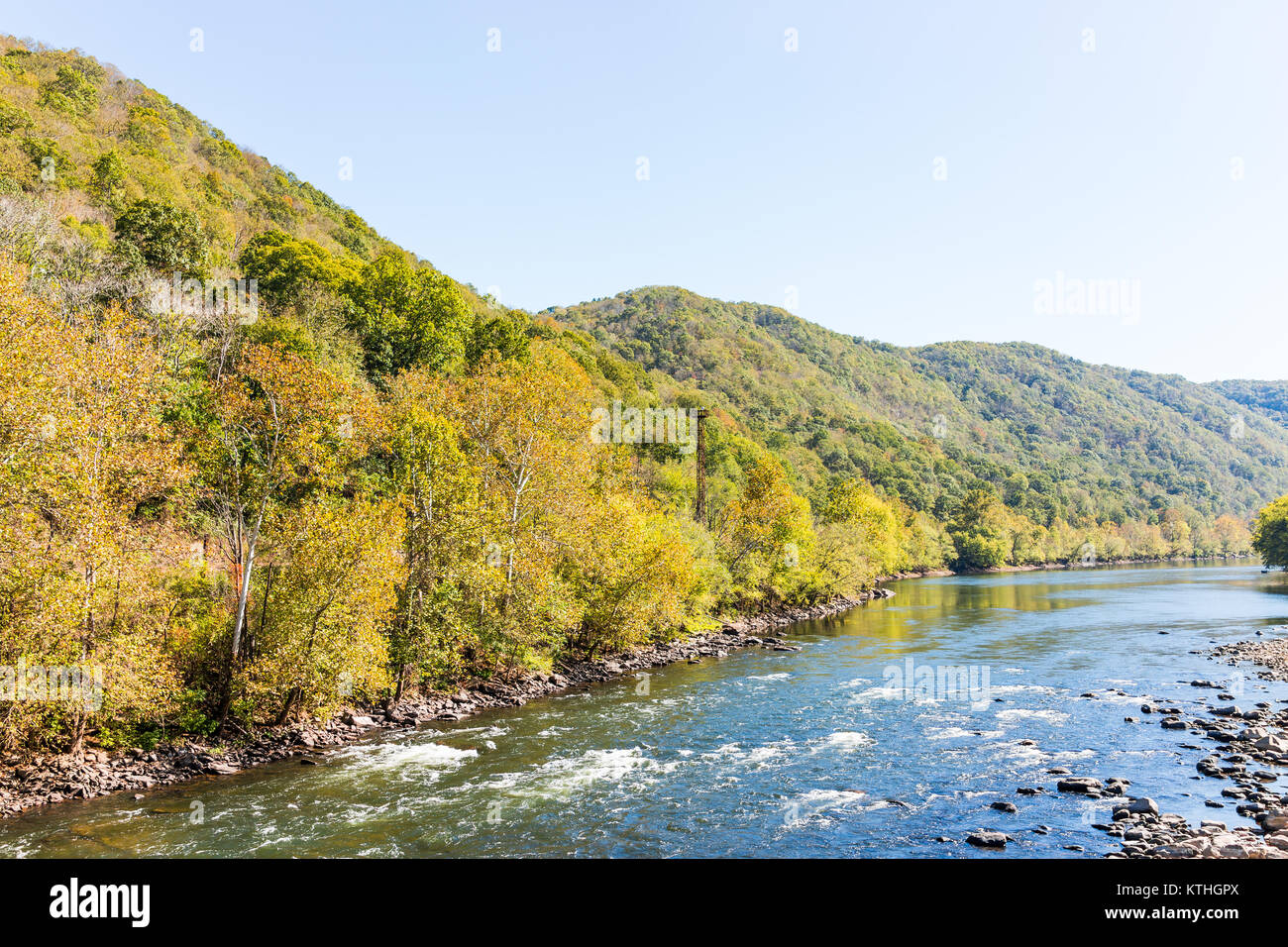 New River Gorge wide canyon water aerial view overlook during autumn ...