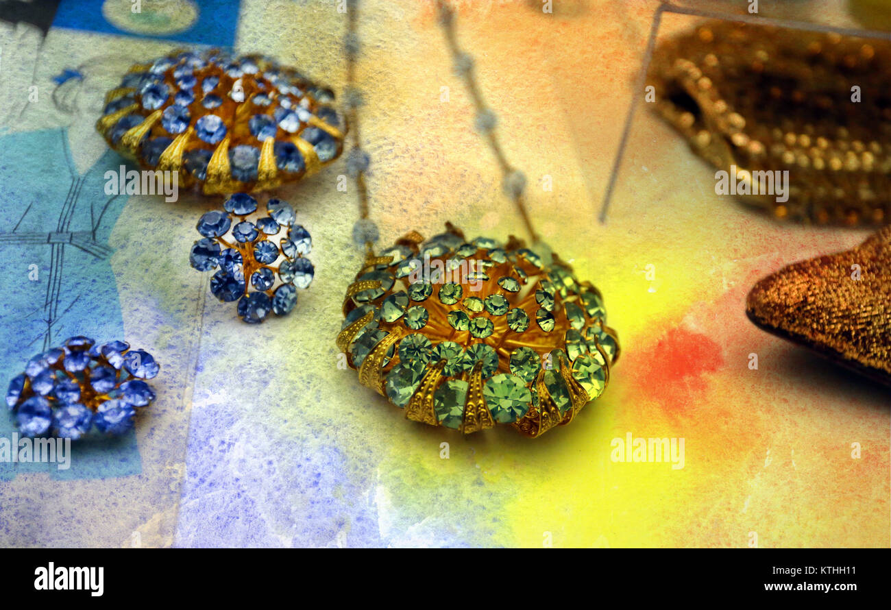 Beautiful jewelry with blue stones on an abstract background ...