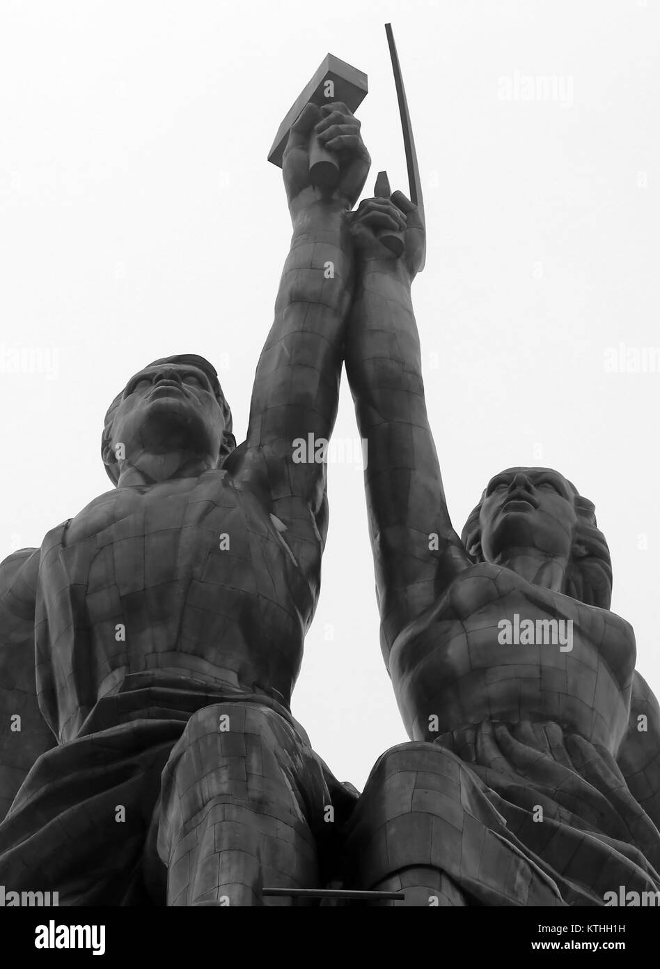 Worker and collective farm girl monument of black and white photos in ...