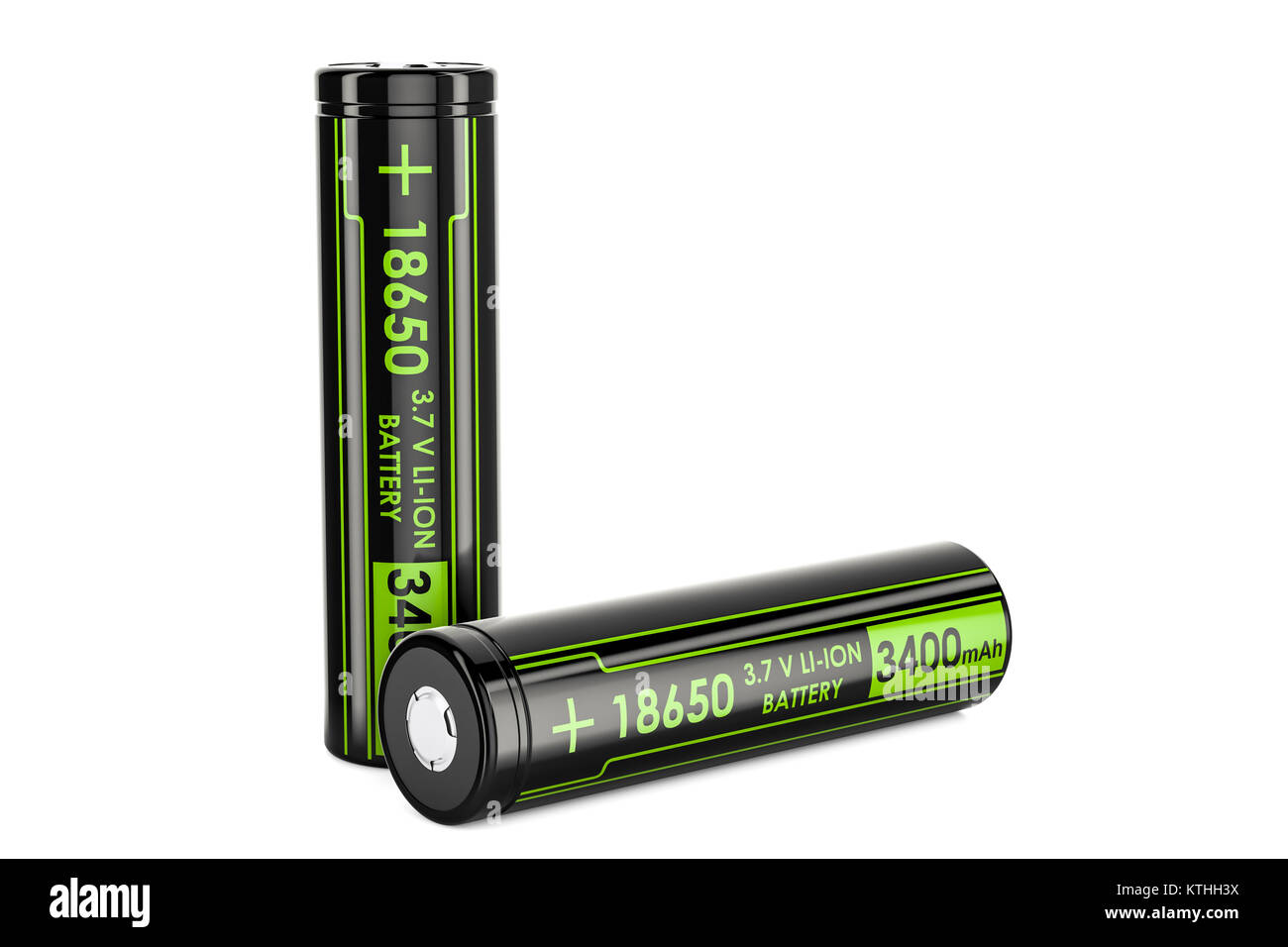 18650 Rechargeable Li-ion Batteries, 3D rendering isolated on white ...