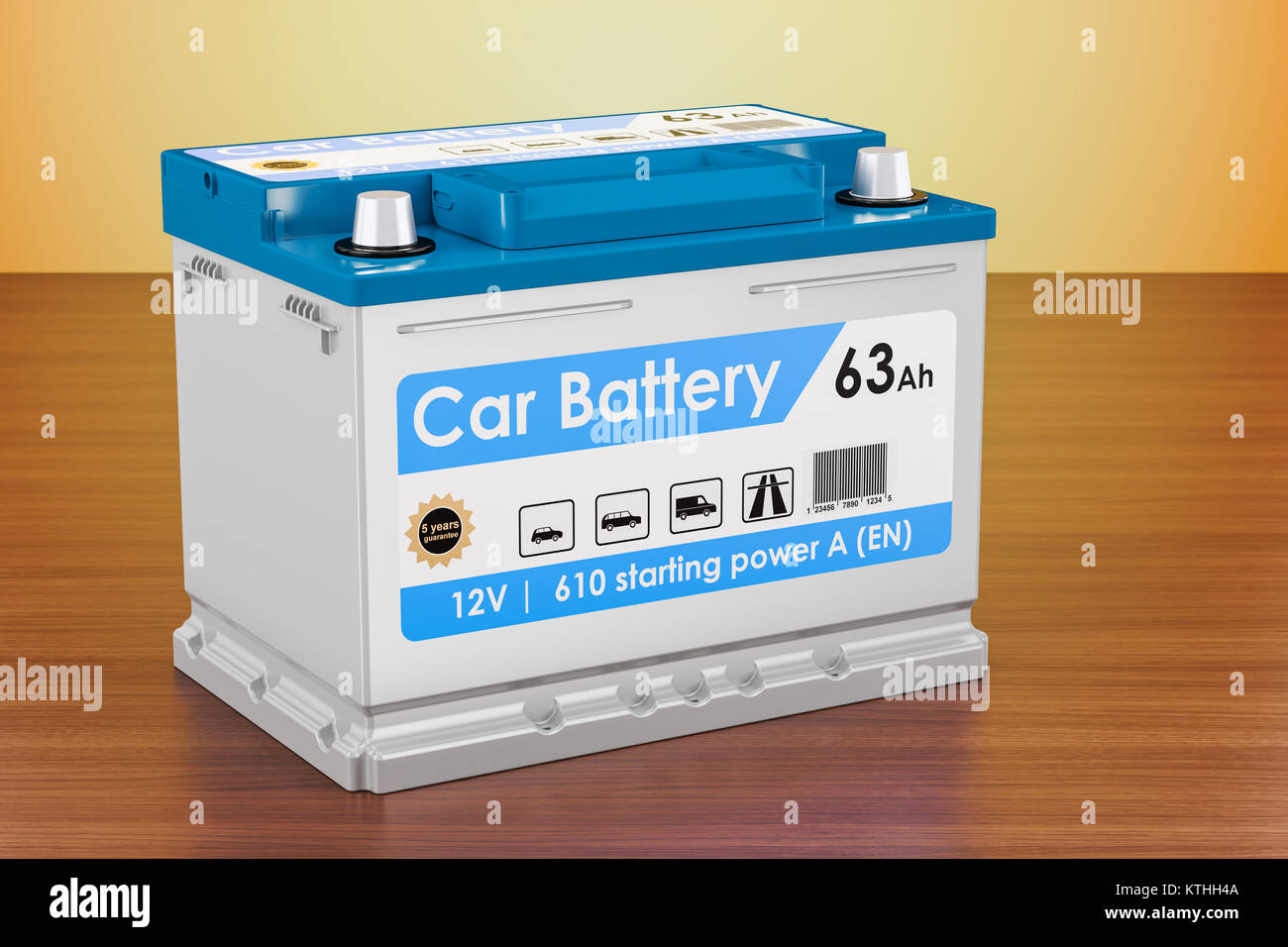 Car Battery on the wooden table. 3D rendering Stock Photo - Alamy