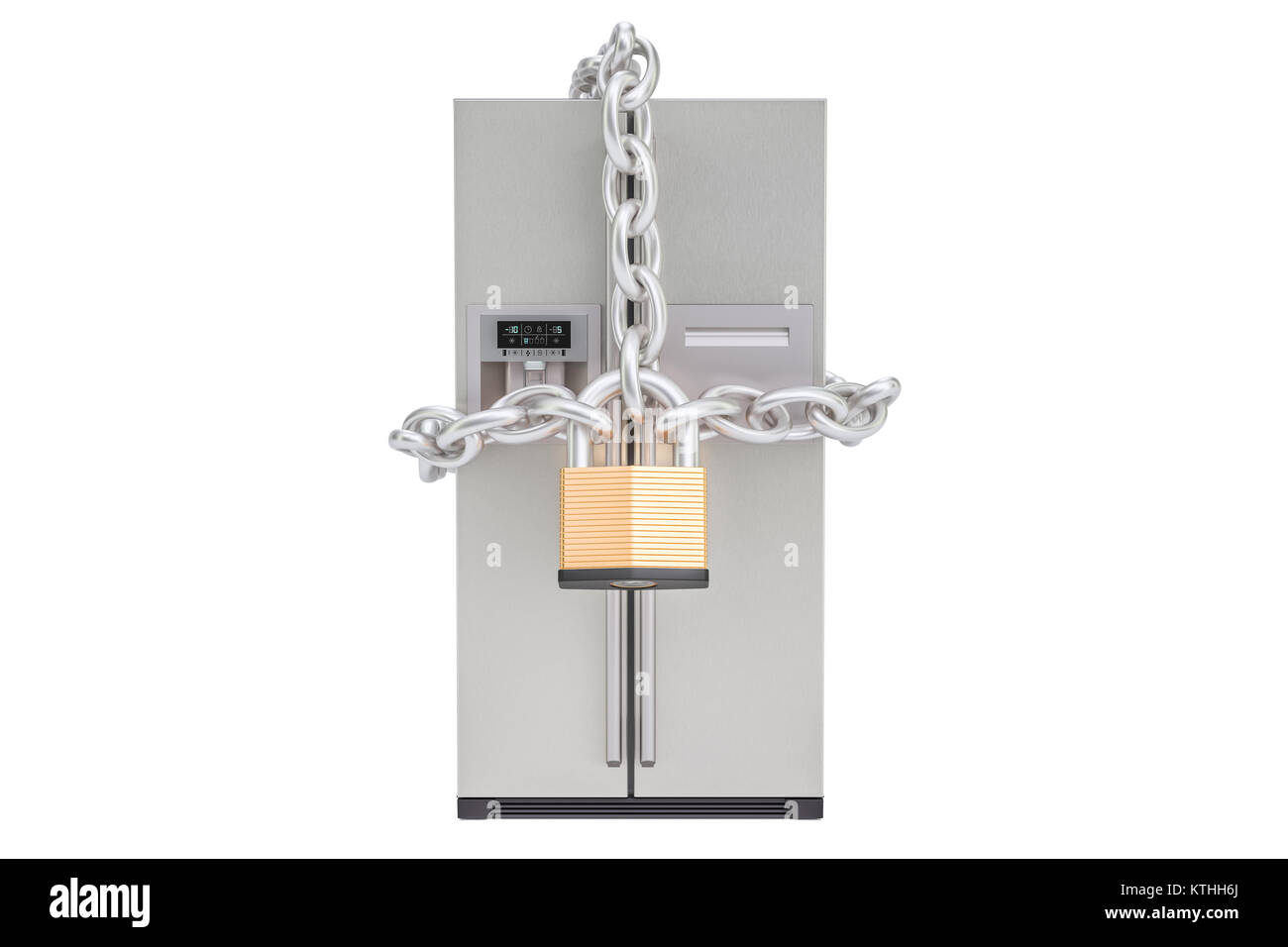 Modern fridge with chain and padlock, diet concept. 3D rendering Stock ...