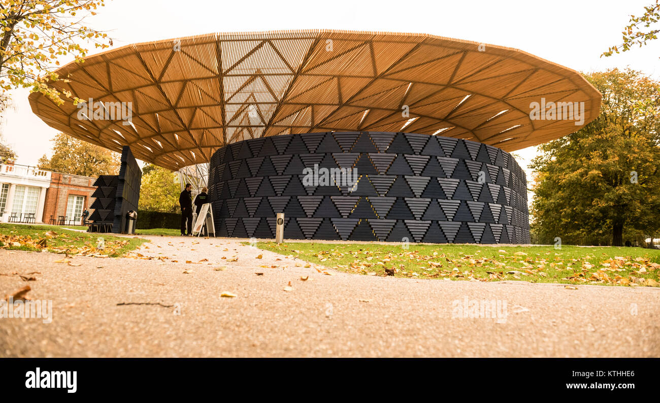 Serpentine Pavilion 2017, designed by Francis Kéré. On the day of Storm Ophelia Stock Photo - Alamy