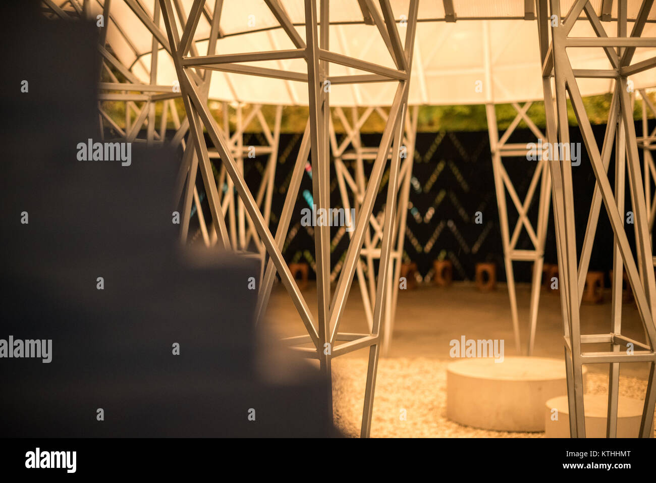 Serpentine Pavilion 2017, designed by Francis Kéré. On the day of Storm Ophelia Stock Photo - Alamy