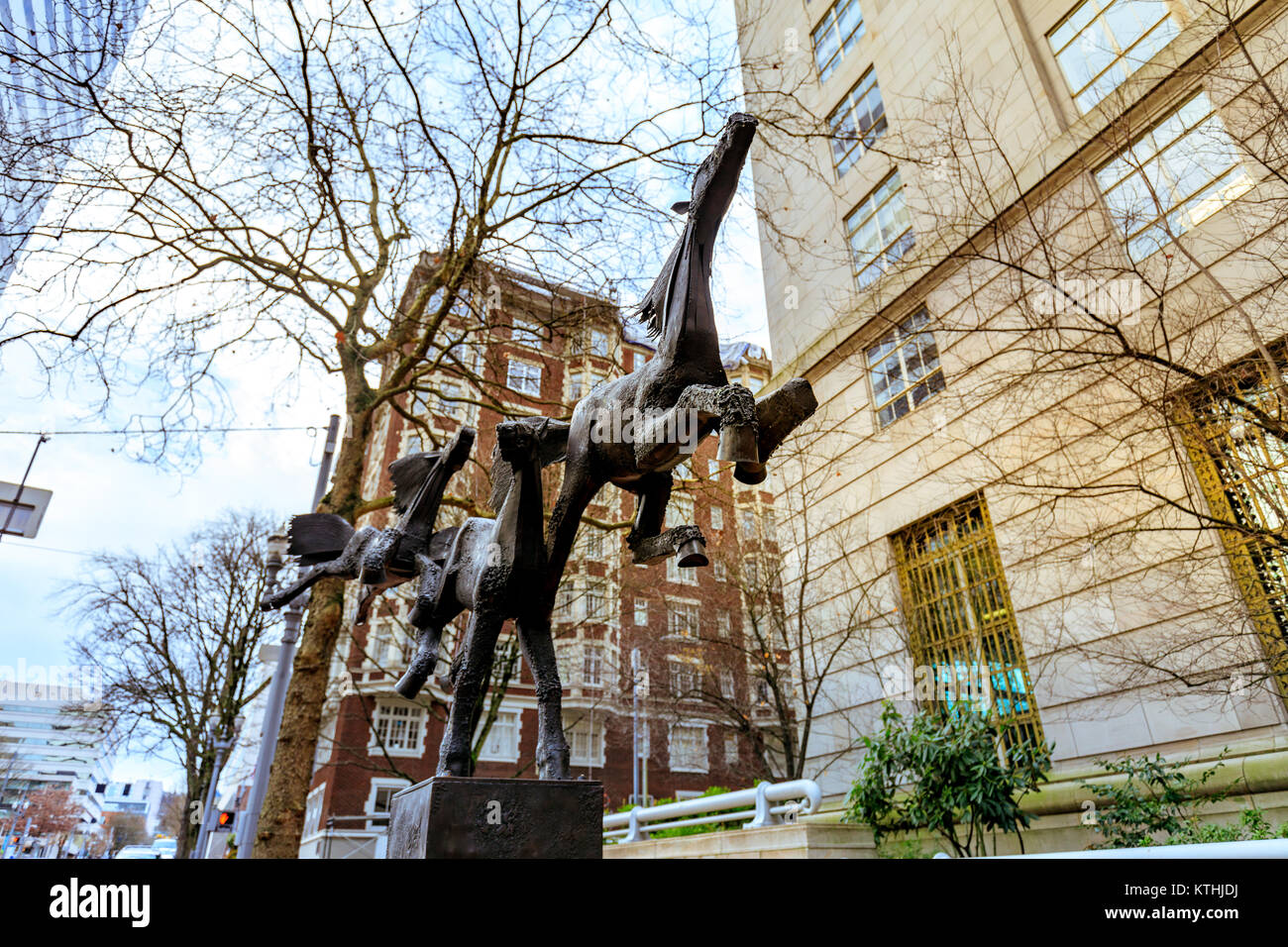 Portland, Oregon, United States - Dec 19, 2017: Three running horses ...