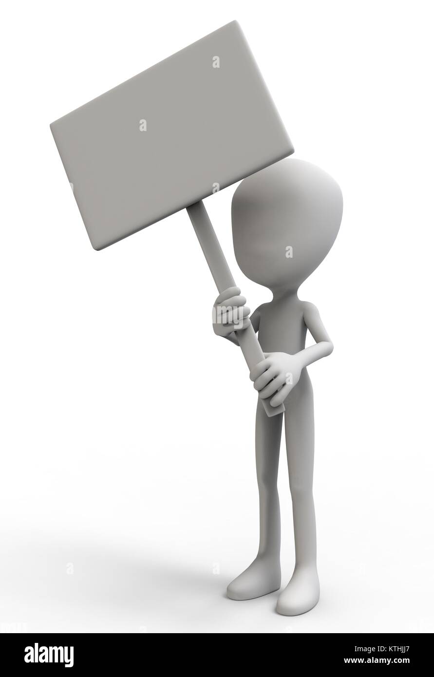 3D man with a sign isolated on white background 3d illustration Stock ...