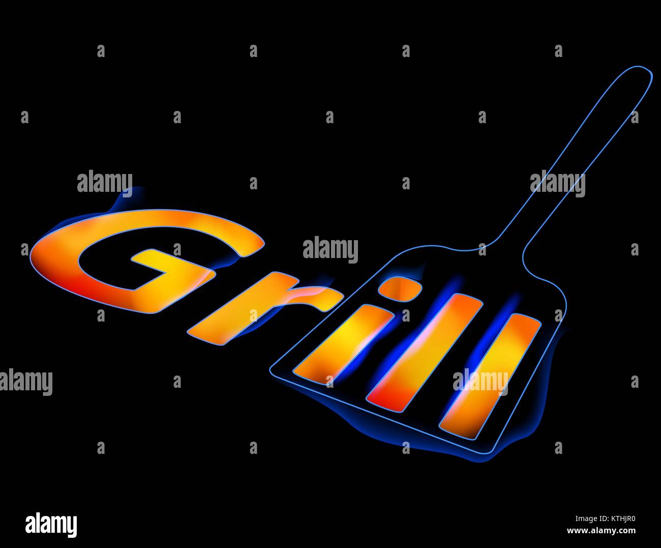 scoop for grilling with a burning word grill grill logo, menu Stock ...