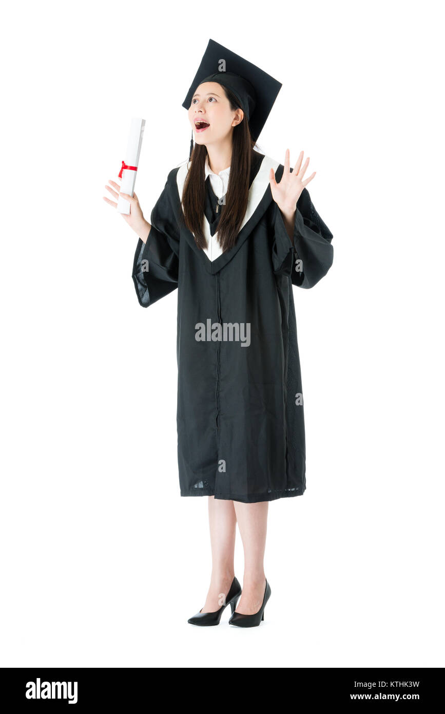 attractive pretty college student woman wearing graduation clothing ...