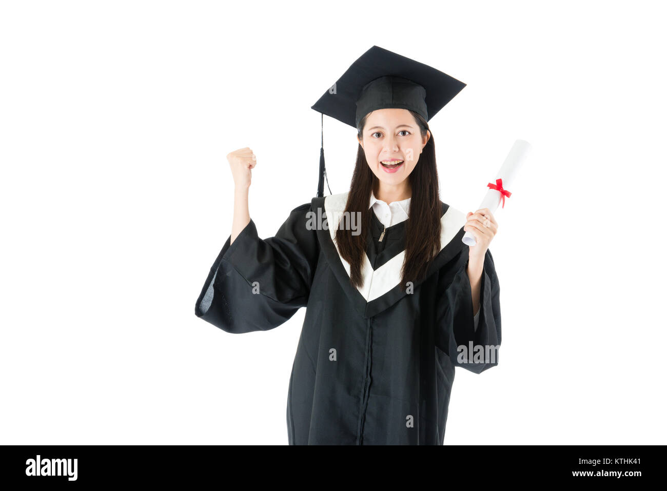 happy beautiful female college student successfully finished studying ...