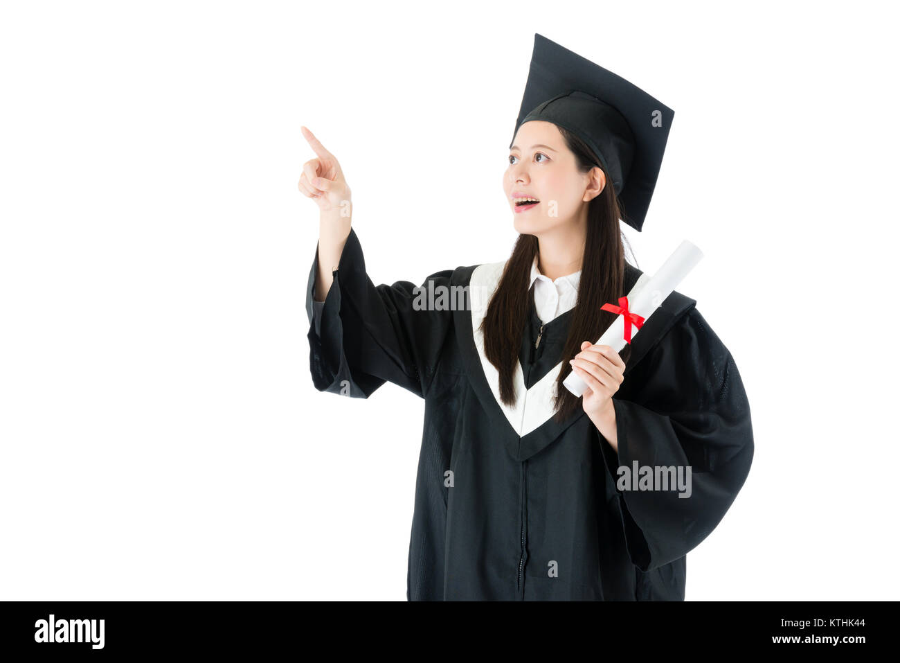 beautiful young female college student successfully graduation standing ...