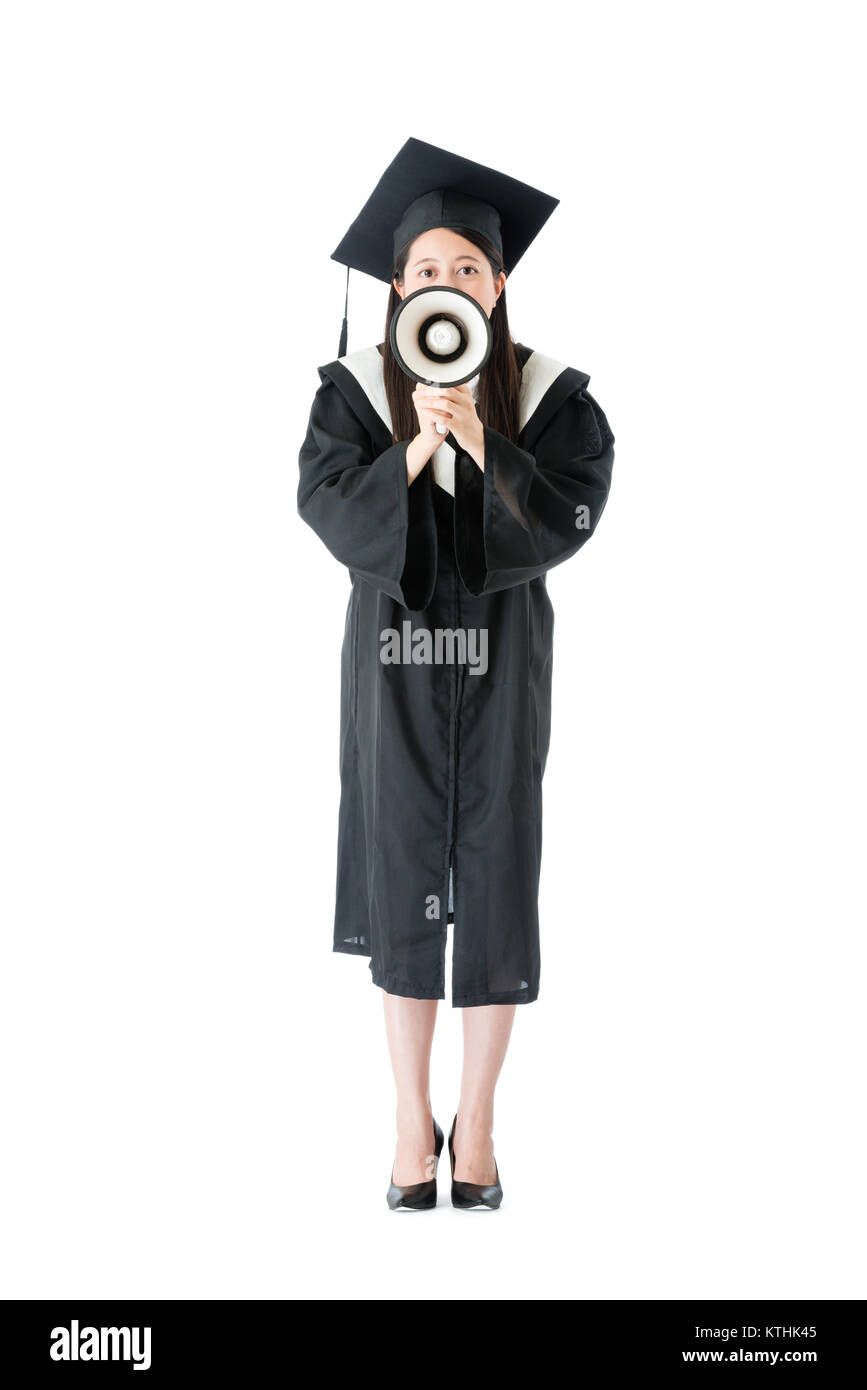 attractive young girl student finished college studying standing on ...