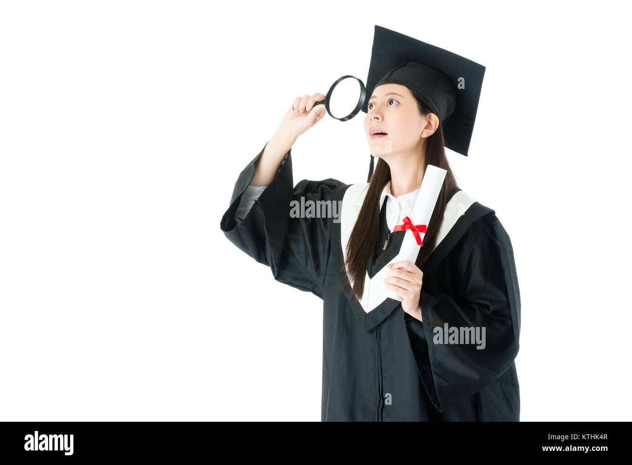 beauty elegant college student woman finished studying getting diploma ...